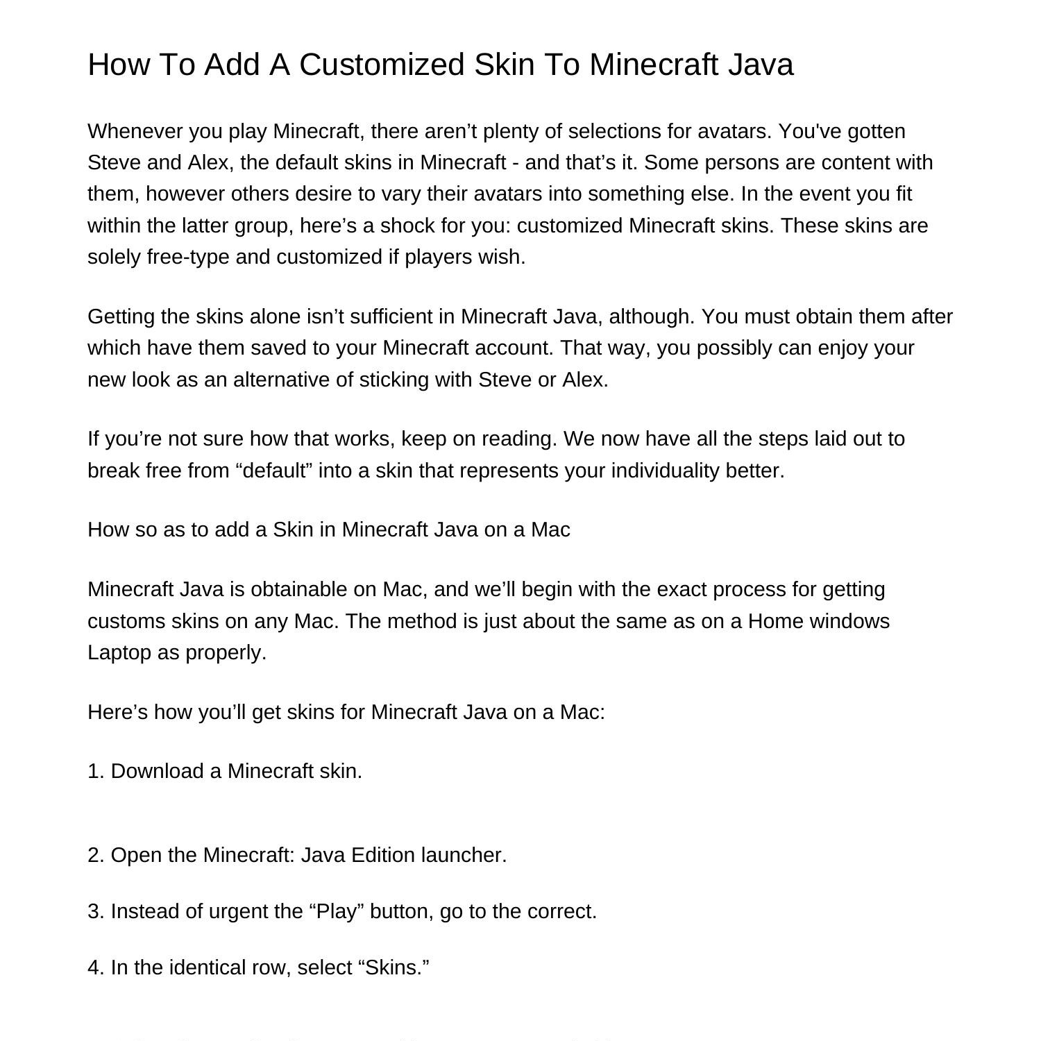 How To Add A Customized Skin To Minecraft Javayousi.pdf.pdf | DocDroid