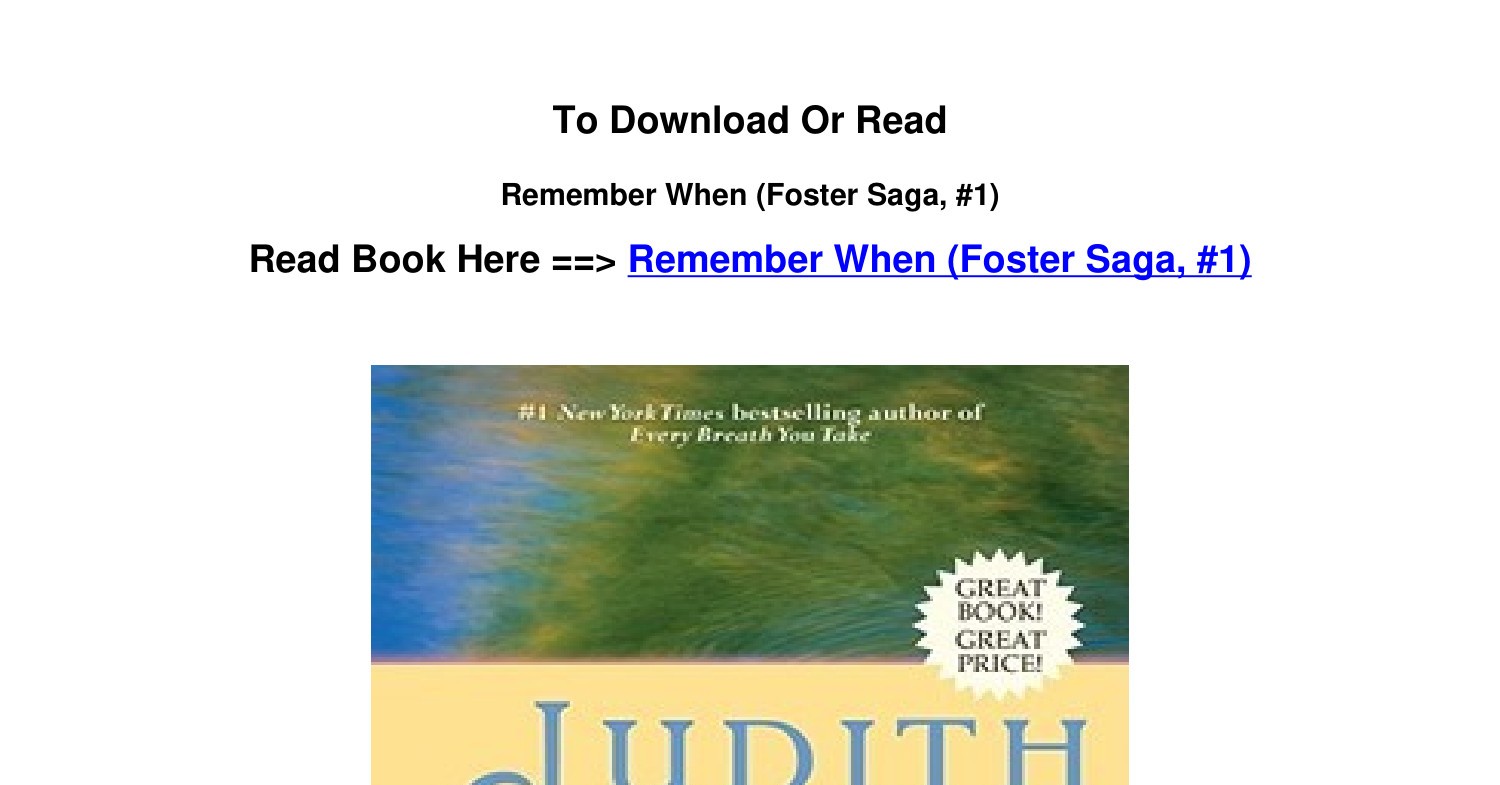 EPub download Remember When Foster Saga 1 BY Judith McNaught.pdf | DocDroid