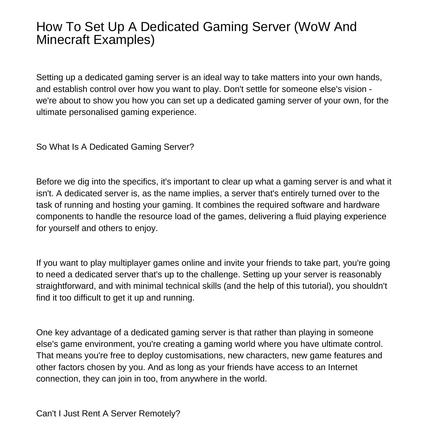 How To Set Up A Dedicated Gaming Server WoW And Minecraft Examplesrgfzy ...