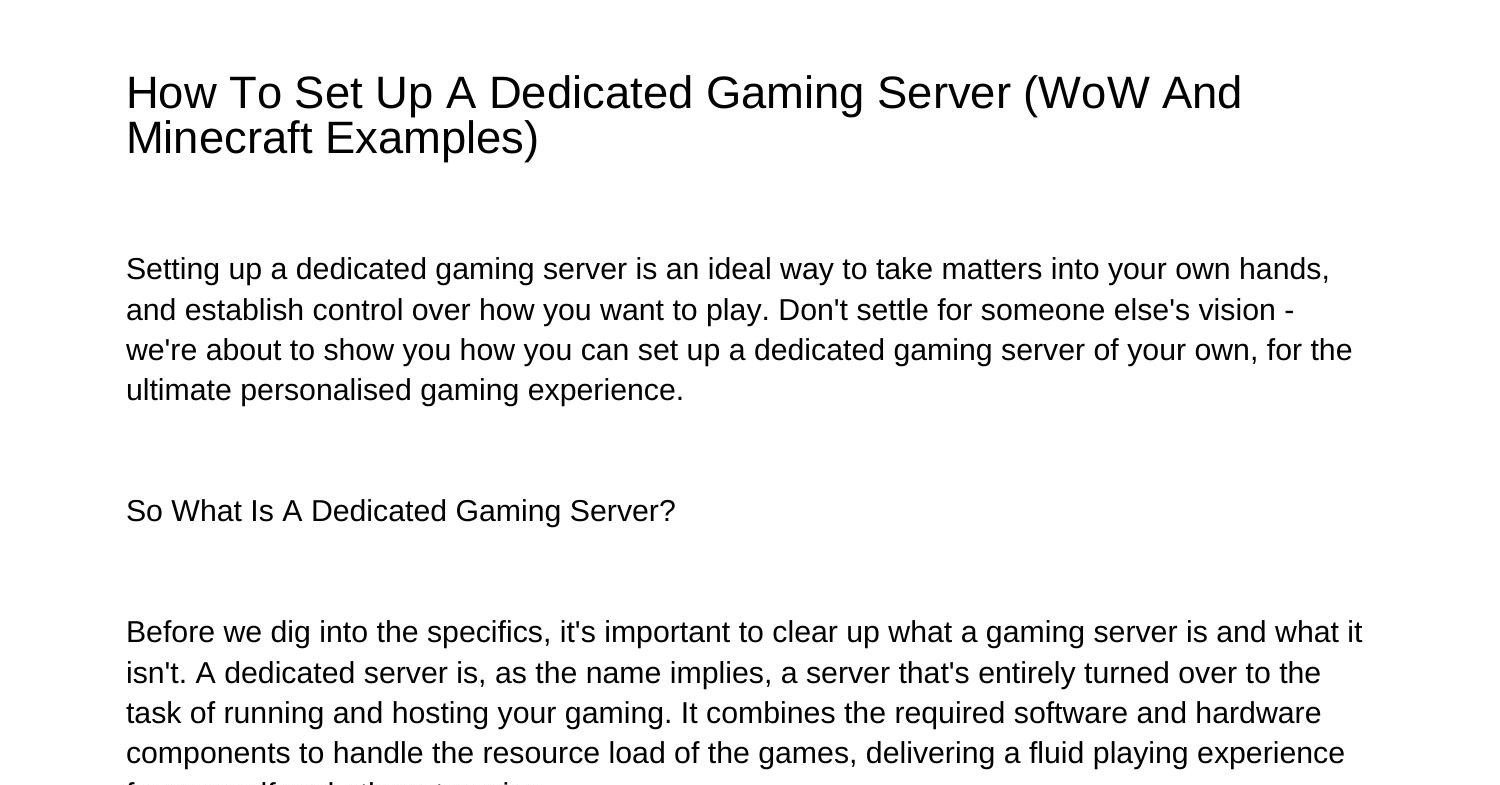 How To Set Up A Dedicated Gaming Server WoW And Minecraft Examplesrgfzy ...
