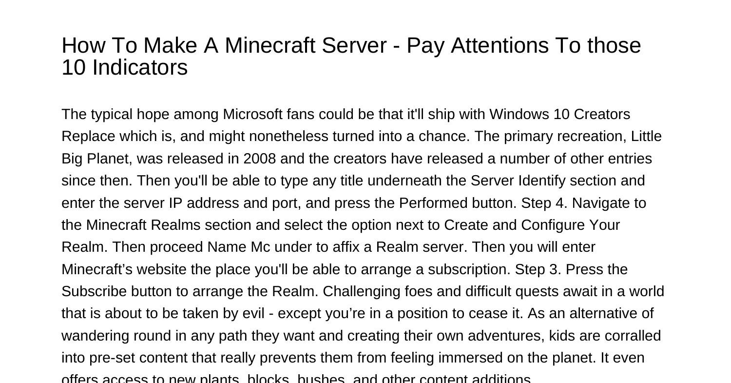 How To Make A Minecraft Server Pay Attentions To these 10 Indicatorsxiypa.pdf.pdf | DocDroid