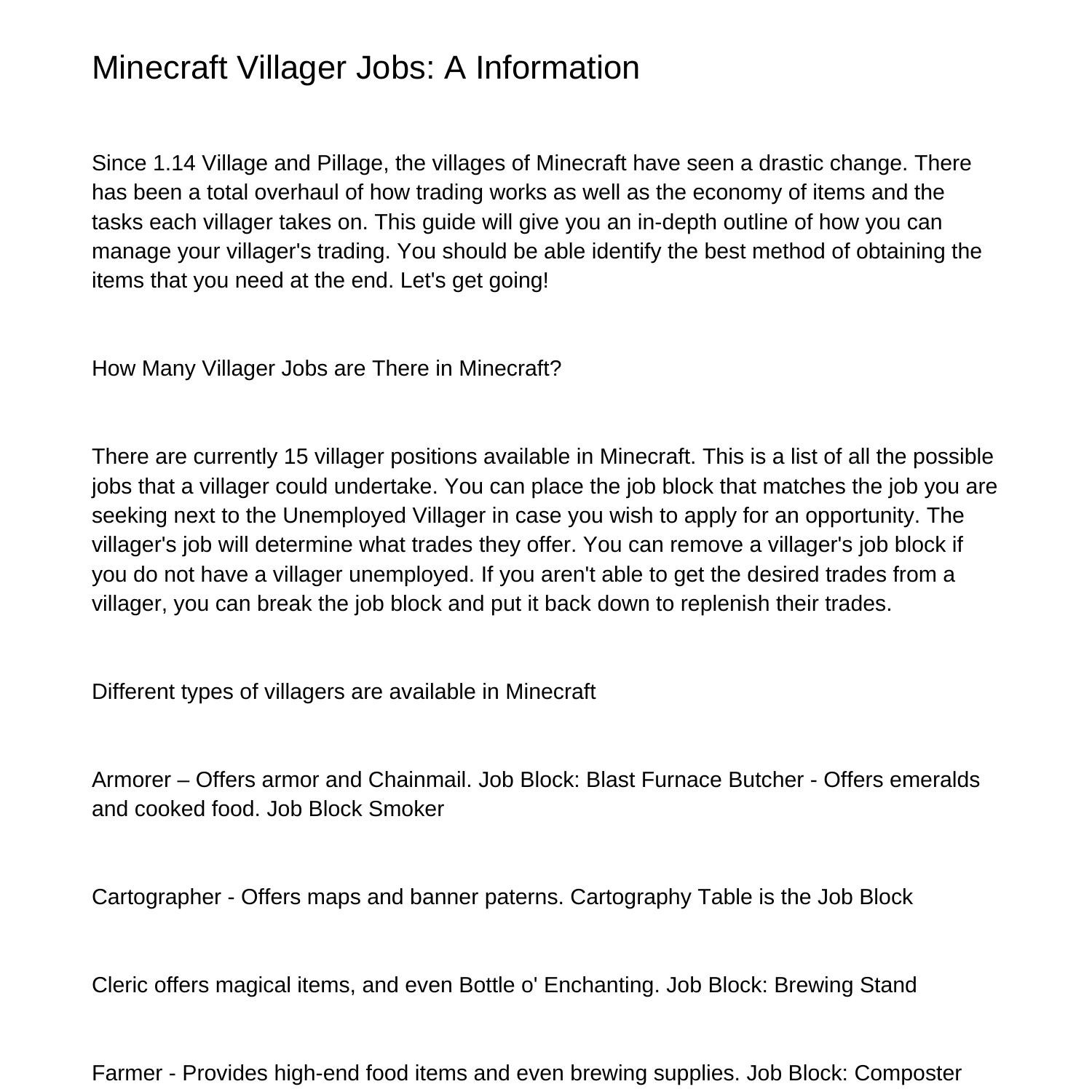 Minecraft Villager Jobs A Informationggkuf.pdf.pdf | DocDroid