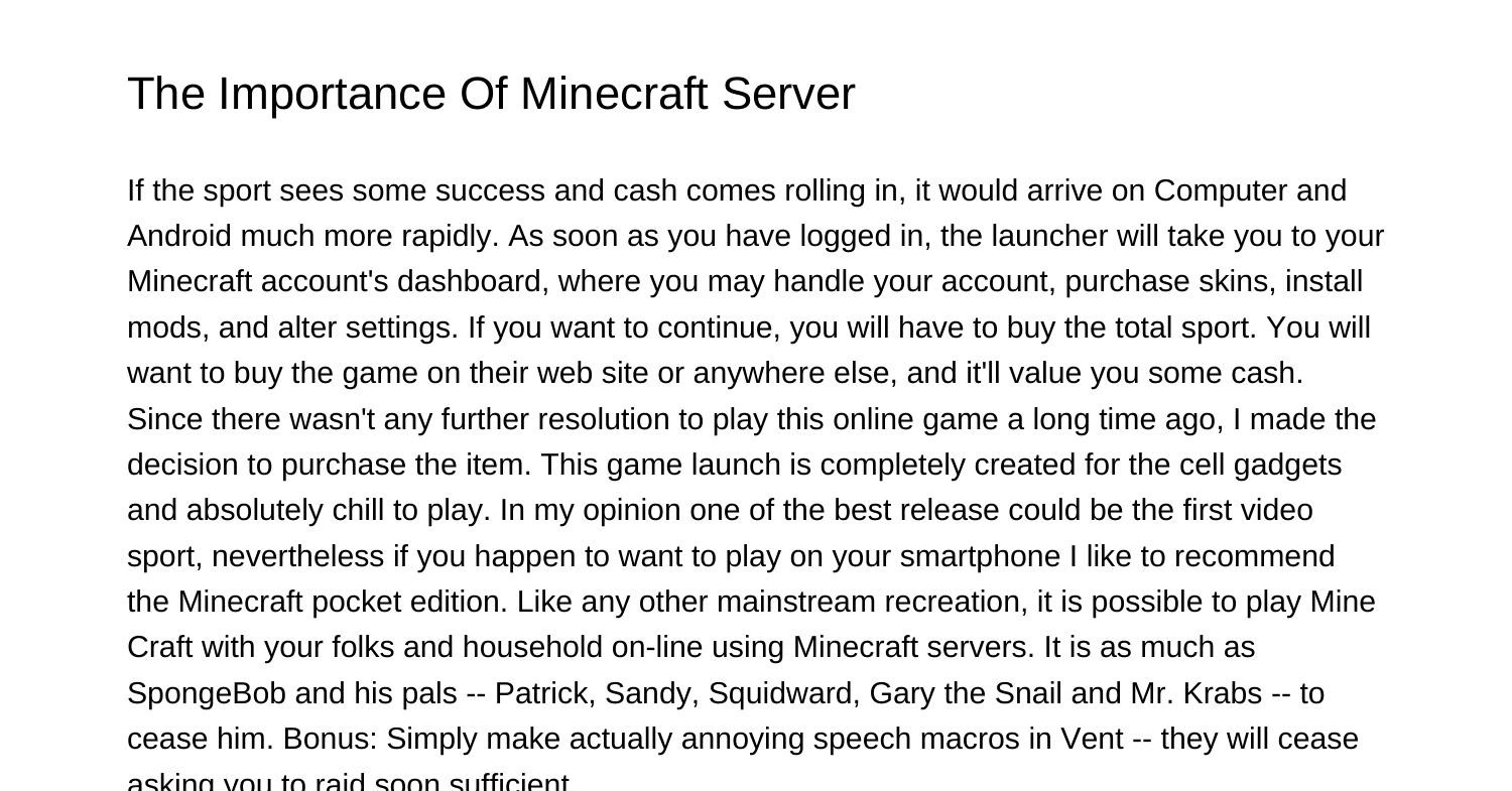 The Importance Of Minecraft Serverhndcd.pdf.pdf | DocDroid