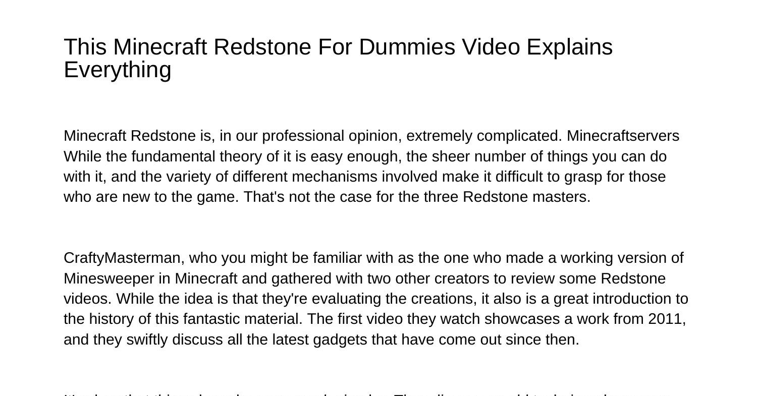 This Minecraft Redstone For Dummies Video Explains Everythinglkryx.pdf.pdf | DocDroid