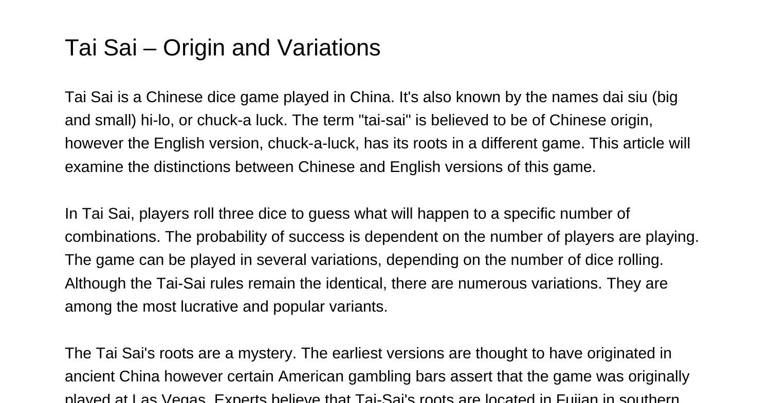 Tai Sai Origin and Variationsmrsoo.pdf.pdf | DocDroid