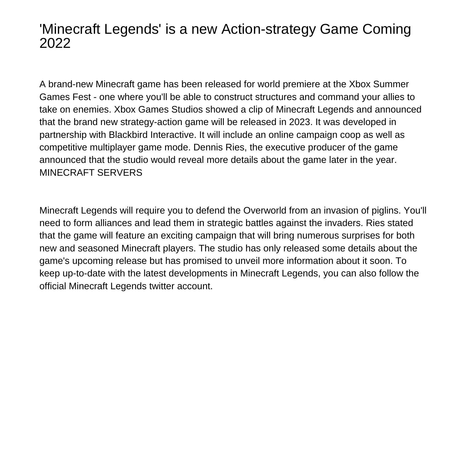 Minecraft Legends is a Brandnew Actionstrategy Game to be Released In ...