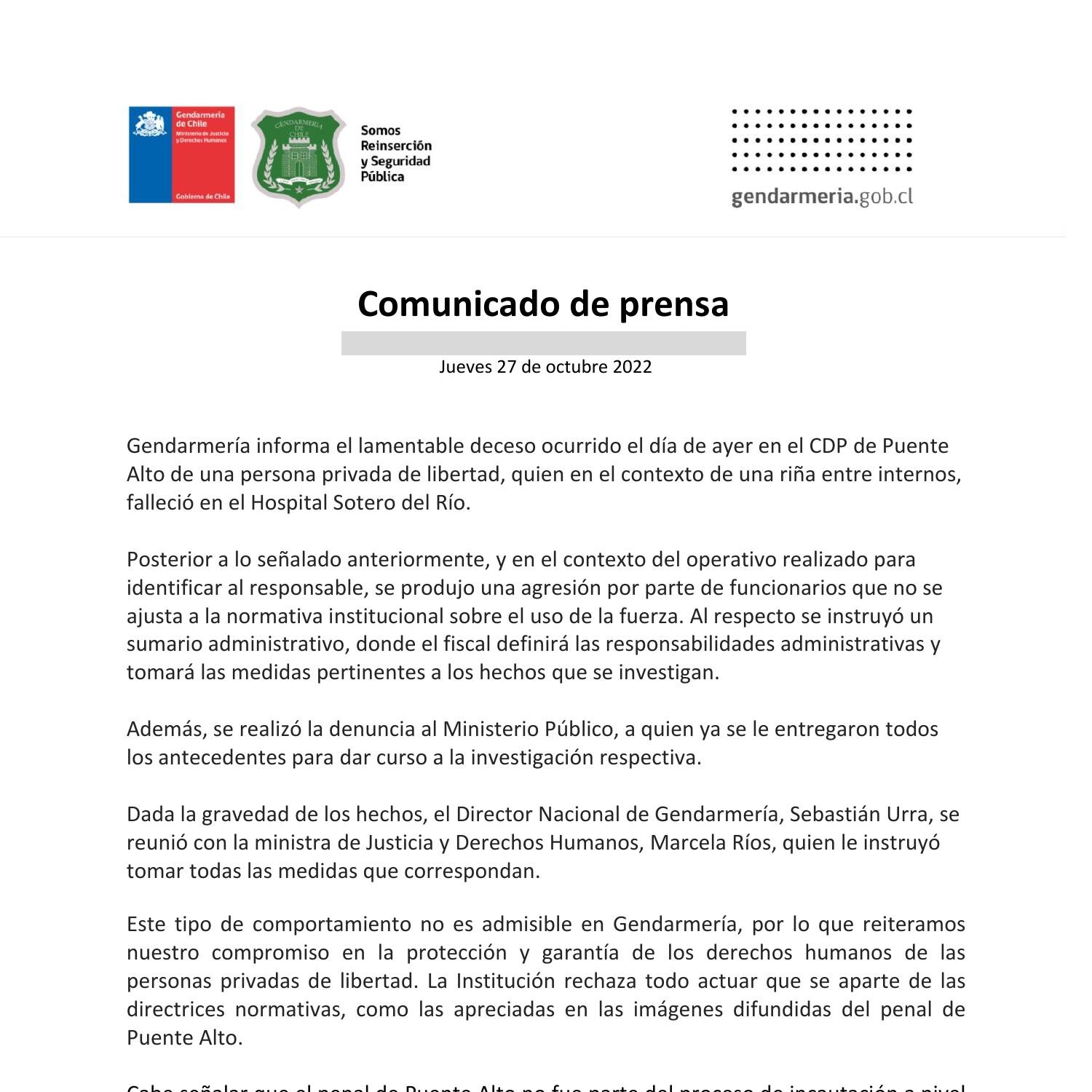 Comunicado Gendarmería.pdf | DocDroid