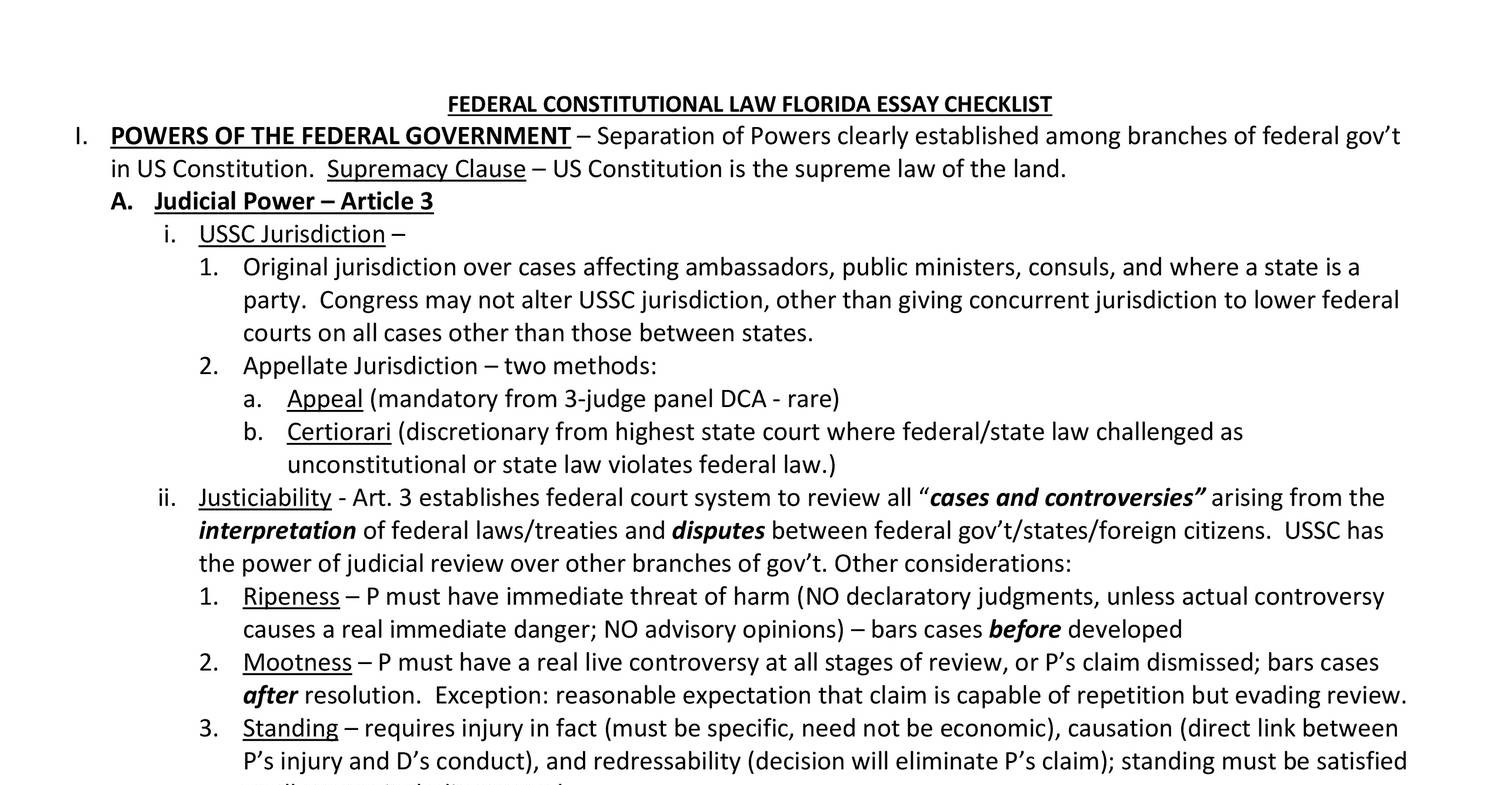 FEDERAL-CONSTITUTIONAL-LAW-FLORIDA-ESSAY-CHECKLIST.docx | DocDroid