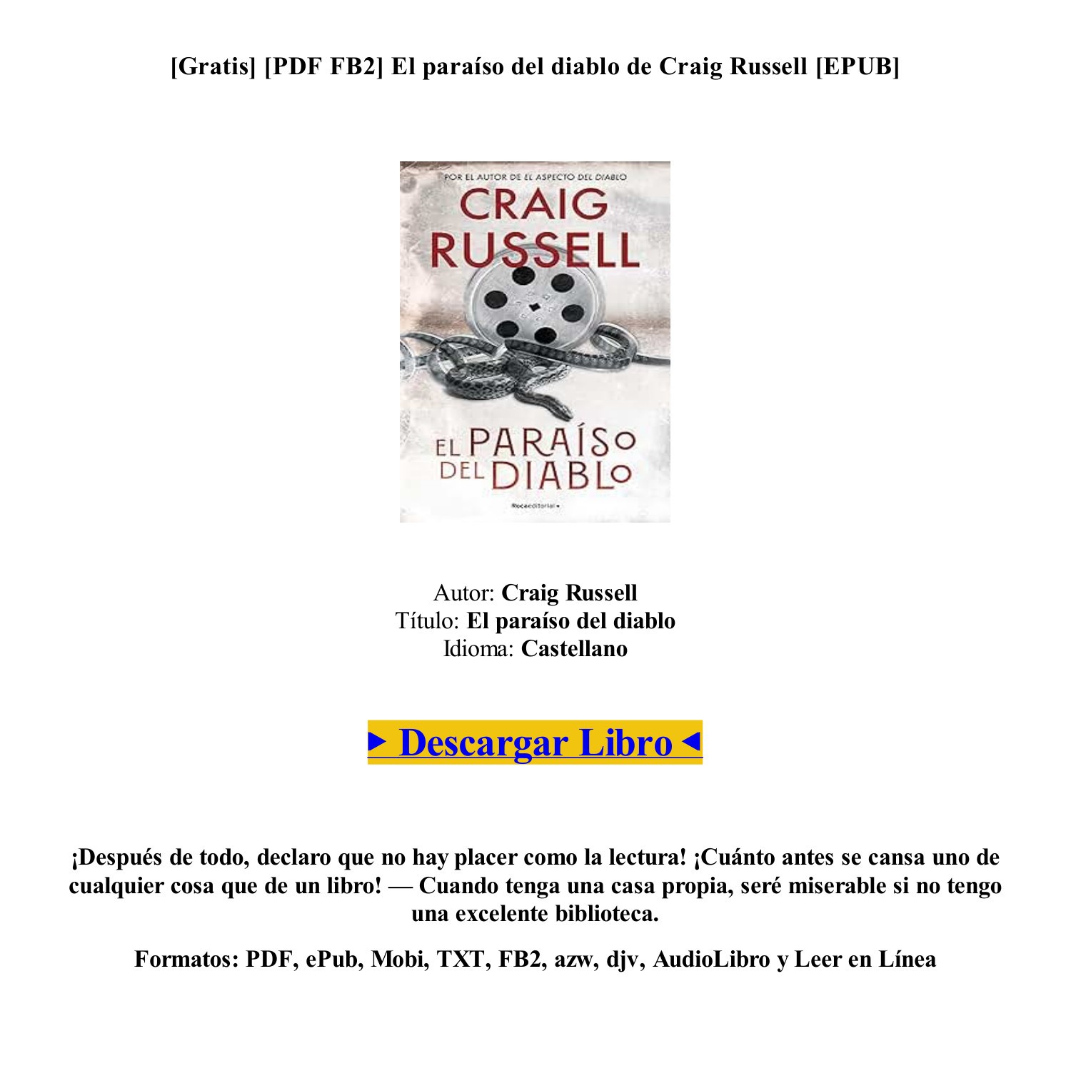 [GRATIS] [PDF FB2] El paraíso del diablo de Craig Russell (Libro).pdf | DocDroid