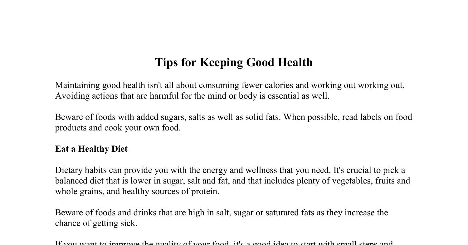 Tips for Keeping Good Health.pdf | DocDroid