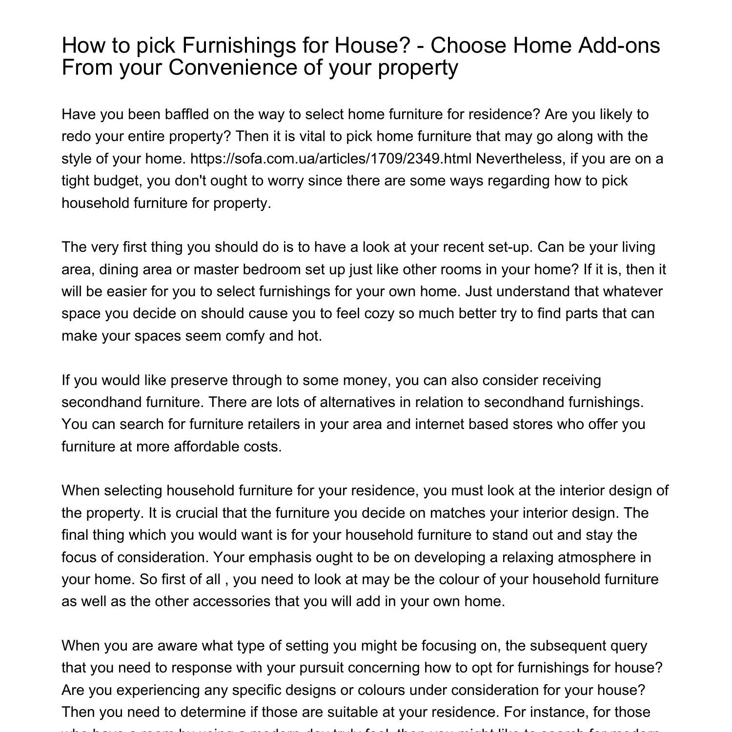 How to Choose Household furniture for Property Pick House Addons In the ...