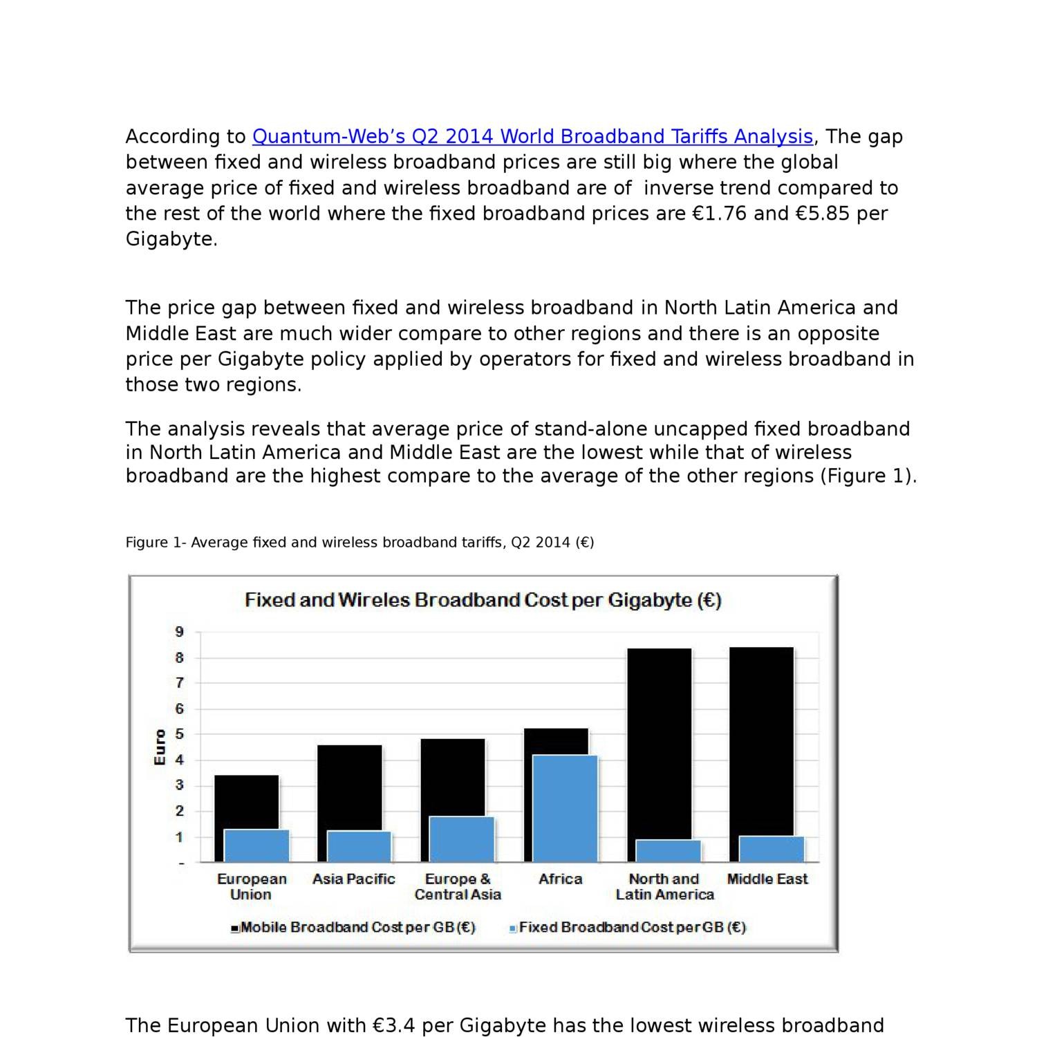 Fixed and Wireless Broadband Tariffs Analysis Q2 2014 press release ...