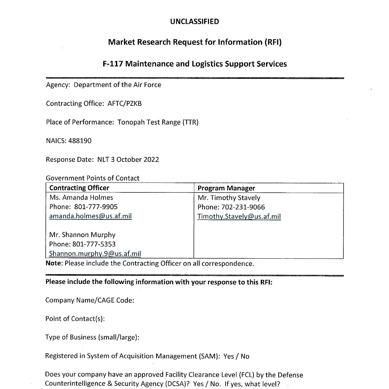 F-117 Maintenance and Logistics Support Services RFI.pdf | DocDroid