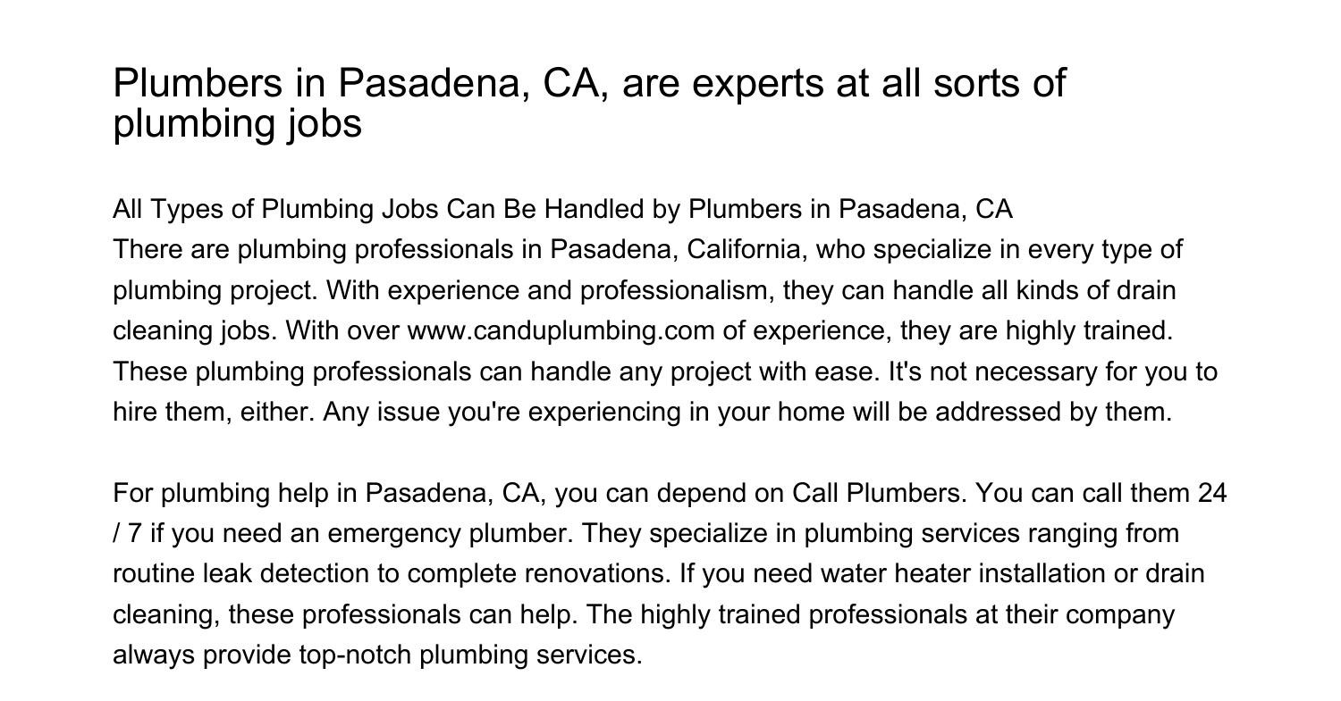 Plumbing In Pasadena CA Plumbers Are Experts in Almost Everythinghefiq ...
