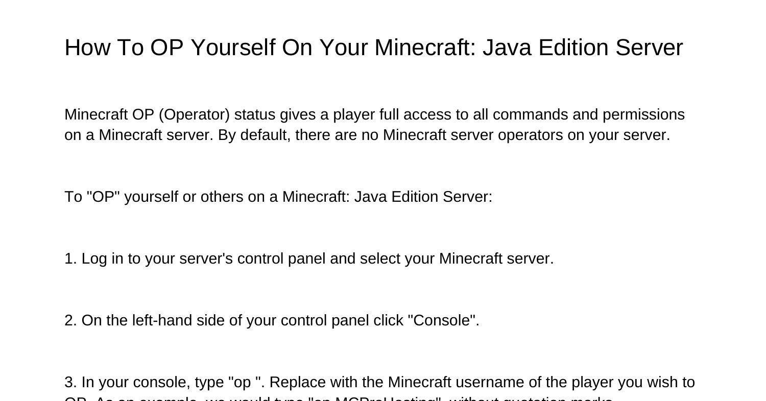 How To OP Yourself On Your Minecraft Java Edition Serverjazvg.pdf.pdf ...