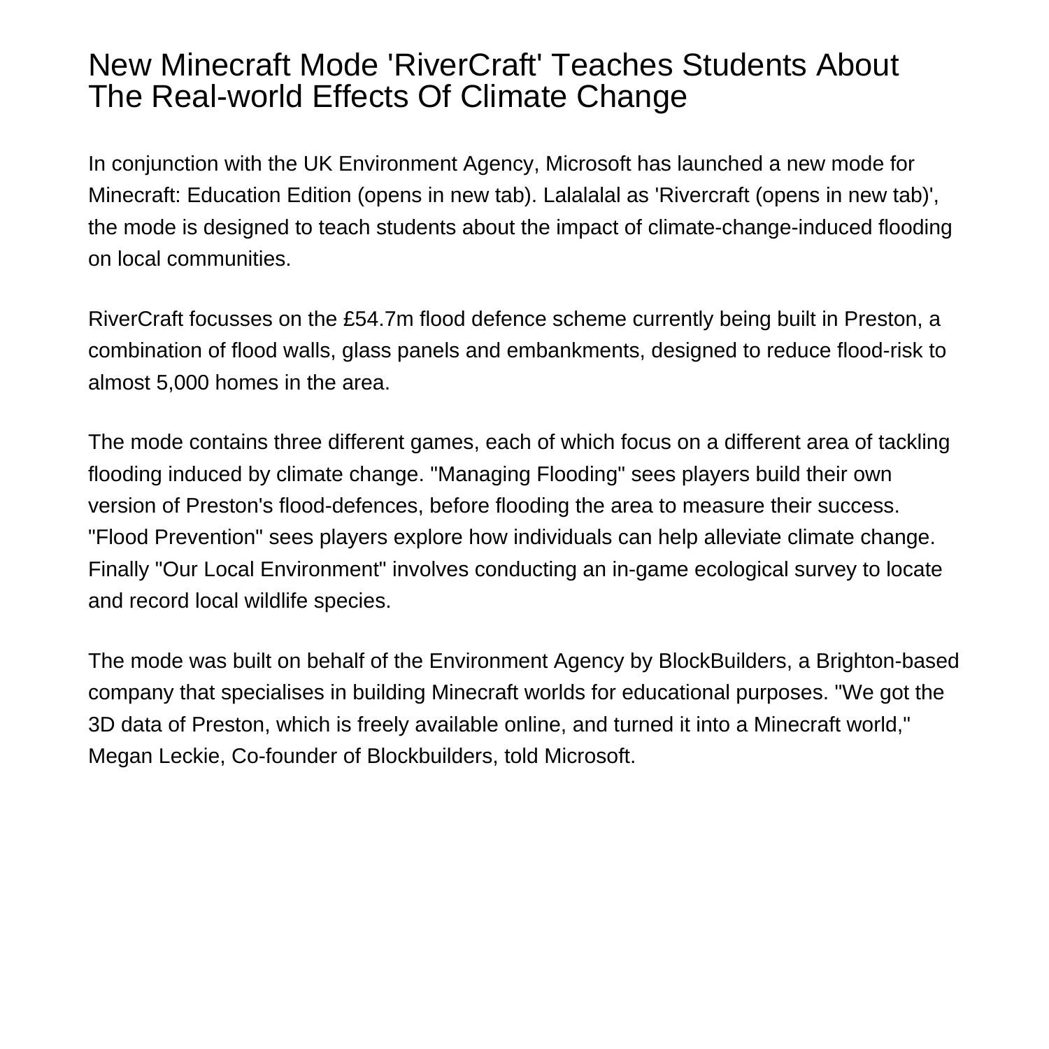 New Minecraft Mode RiverCraft Teaches Students About The Realworld ...