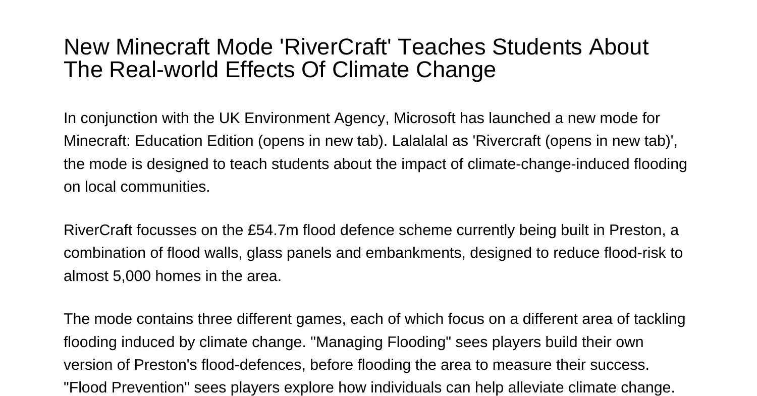New Minecraft Mode RiverCraft Teaches Students About The Realworld ...