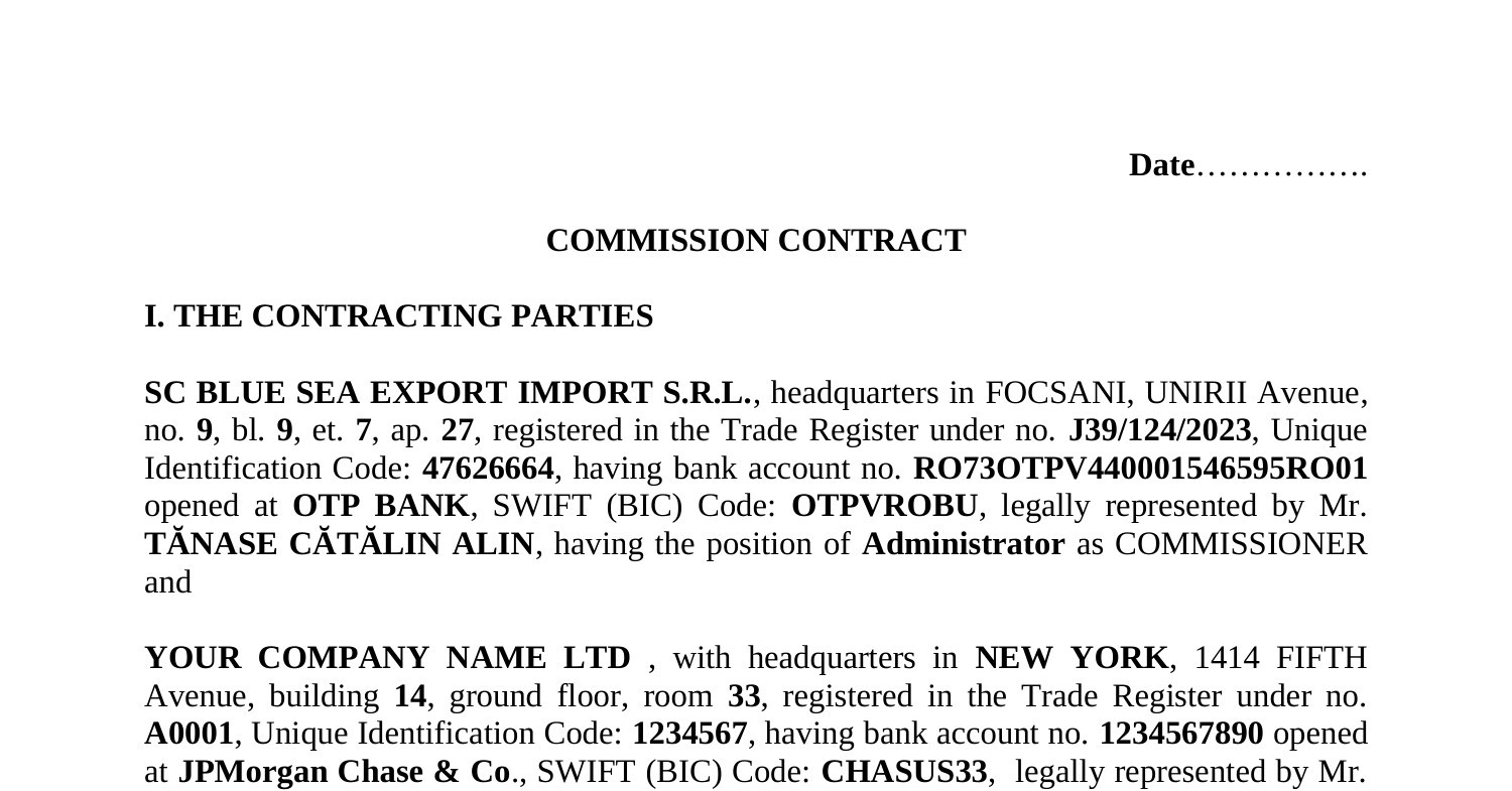 Commision Contract, the principal, reads , fills his part of the ...