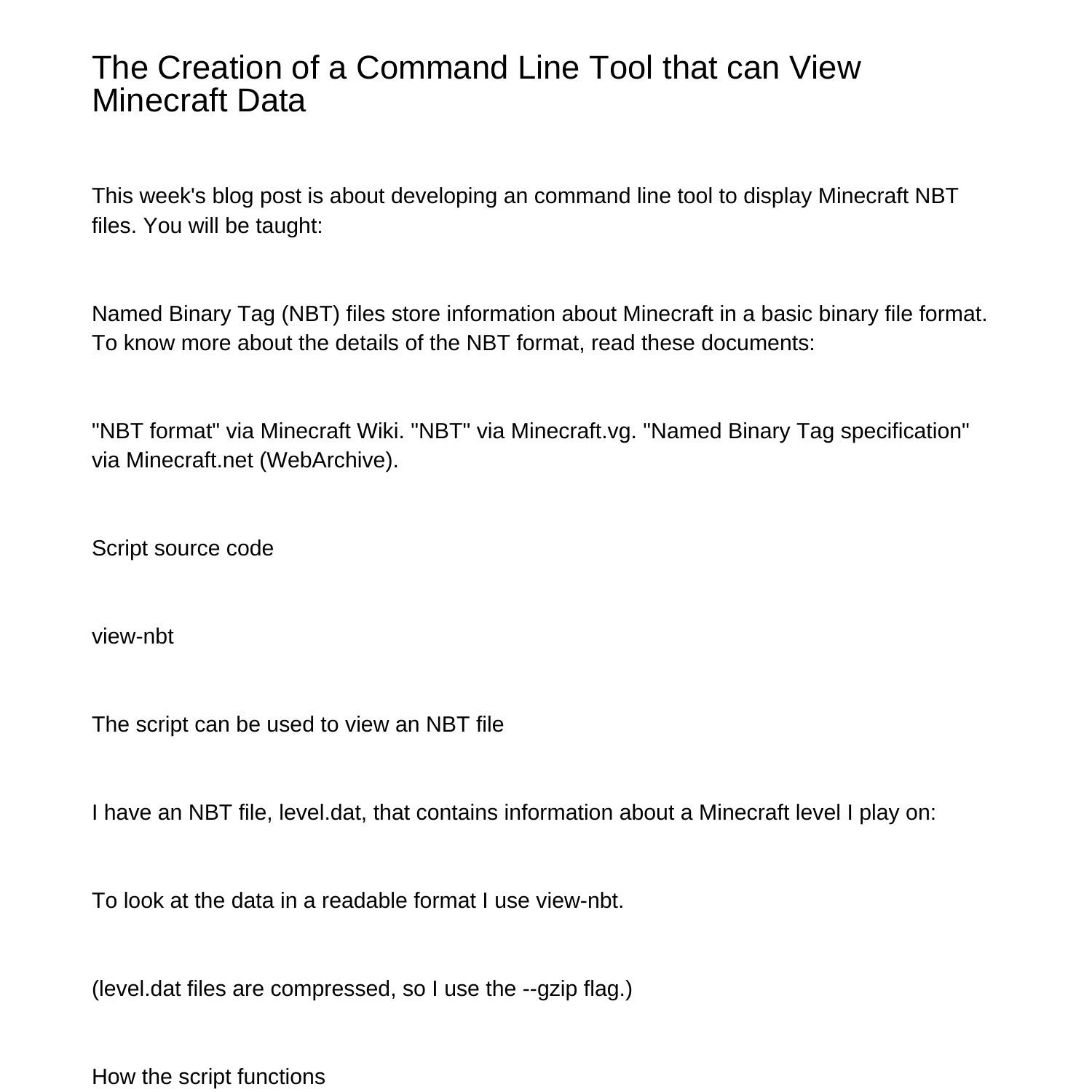 Building an Command Line Tool to View Minecraft Datatzxmm.pdf.pdf | DocDroid