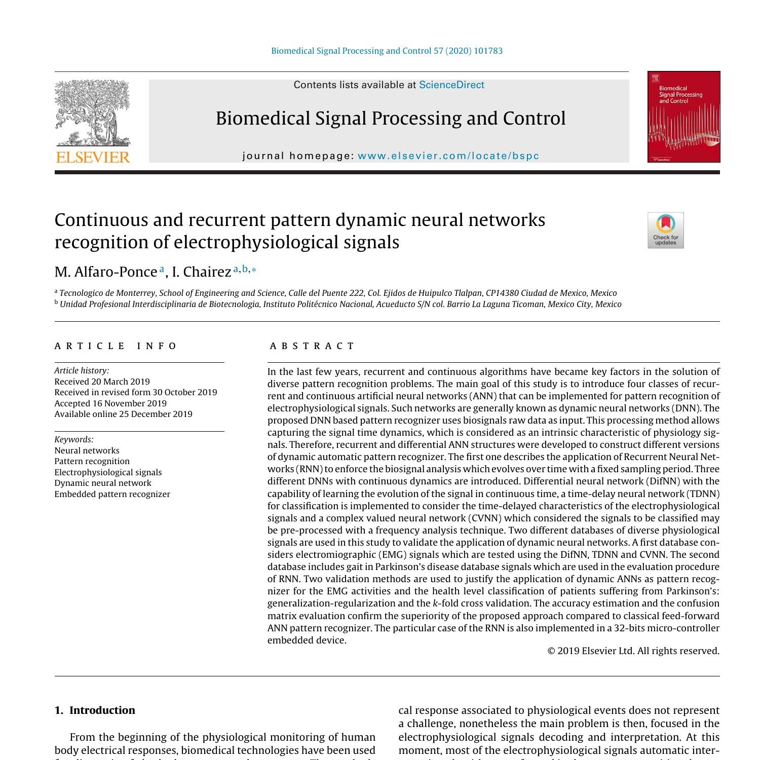 Continuous and recurrent pattern dynamic neural networks recognition of electrophysiological ...