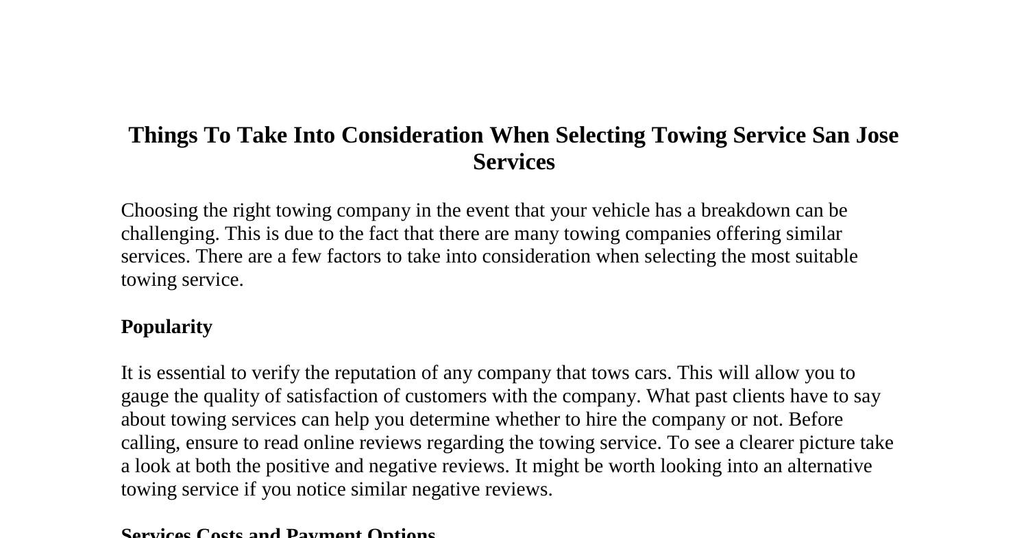 Things To Take Into Consideration When Selecting Towing Service San ...