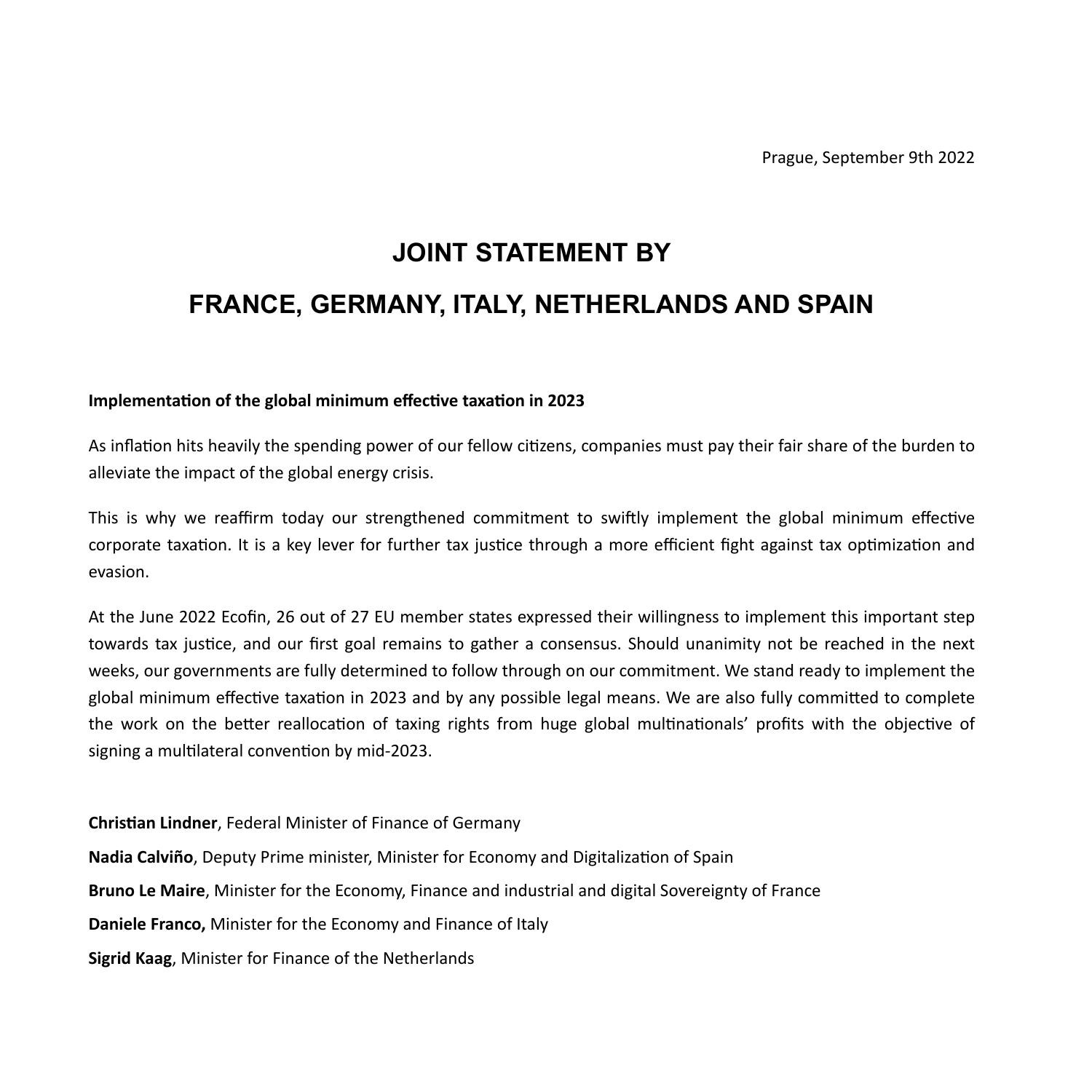 20220909 Joint statement by Spain France Germany Italy Netherlands (1 ...