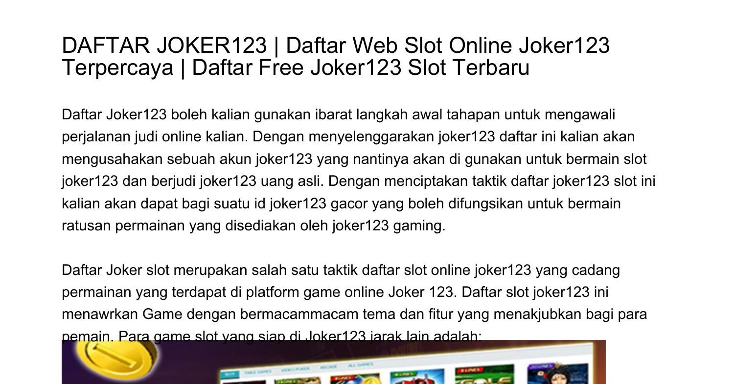 DAFTAR JOKER123 Daftar Kedudukan Slot Online Joker123 Terpercaya Daftar Gratis Joker123 Slot ...