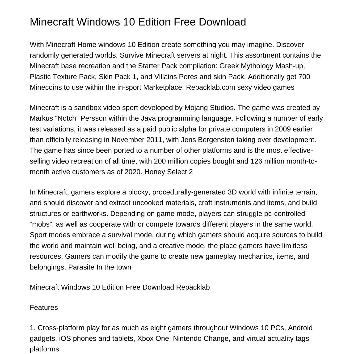 Minecraft Windows 10 Edition Free Obtainsspbj.pdf.pdf | DocDroid