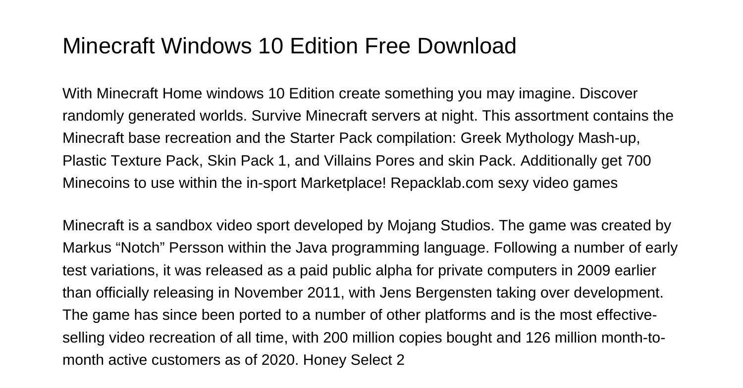 Minecraft Windows 10 Edition Free Obtainsspbj.pdf.pdf | DocDroid