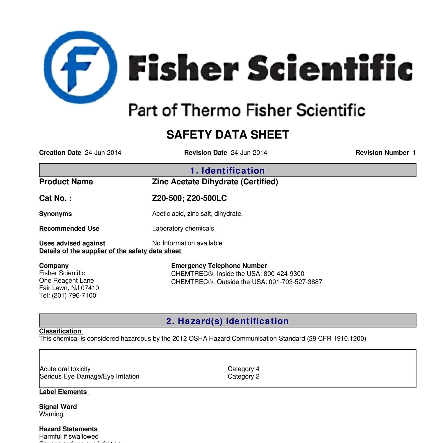 Zinc acetate dihydrate Fisher.pdf | DocDroid
