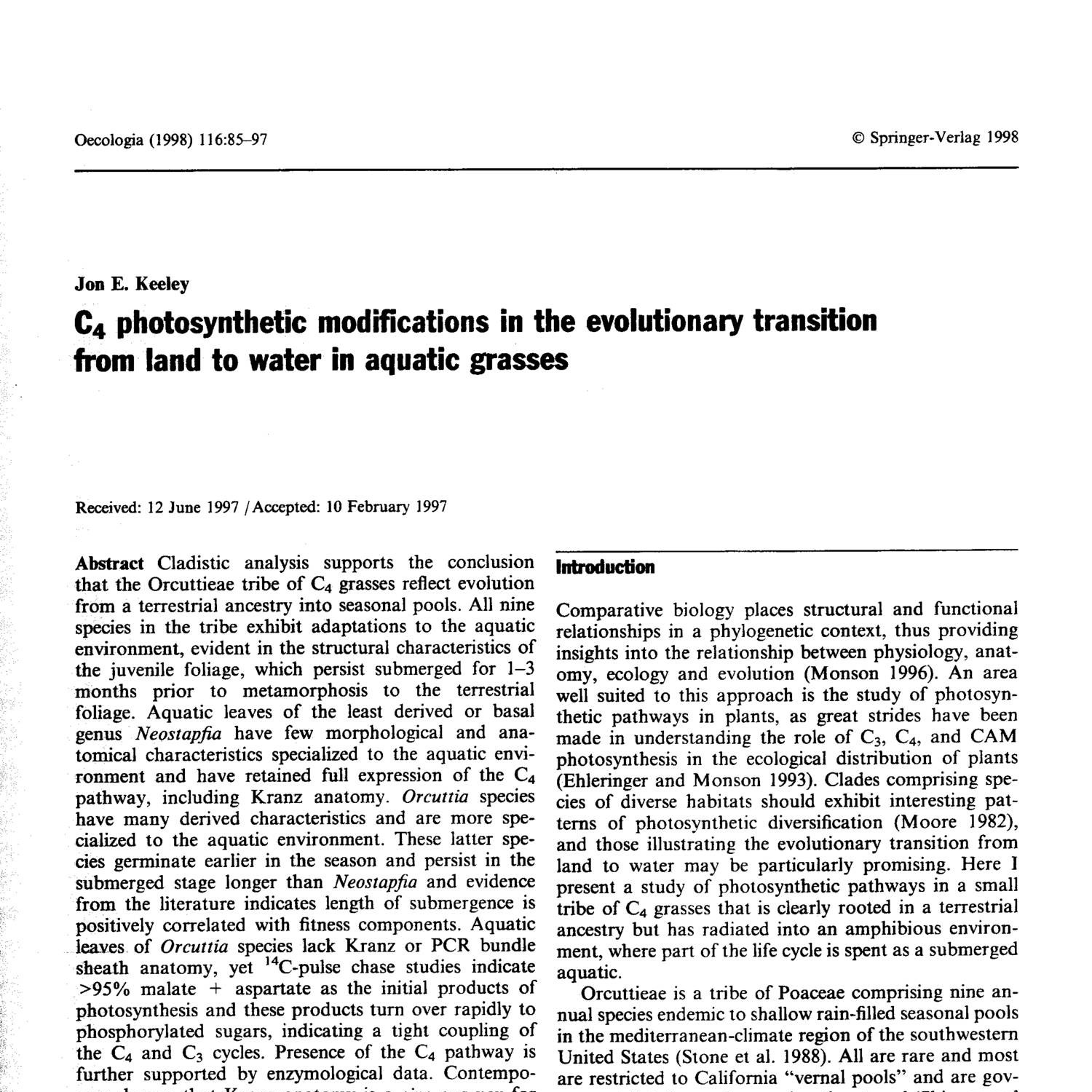 C4 photosynthetic modifications in the evolutionary transition from ...