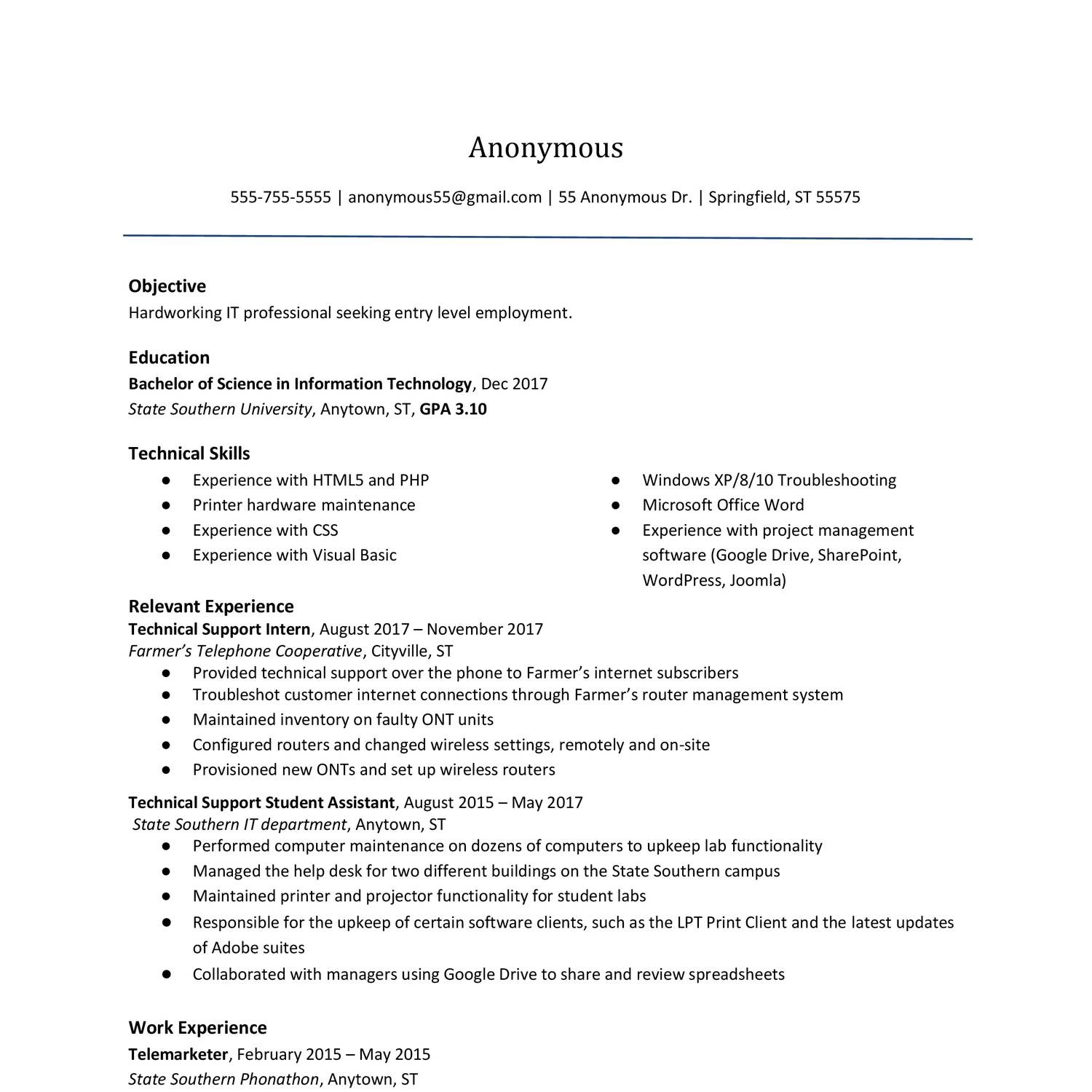 Entry level IT resume.pdf | DocDroid