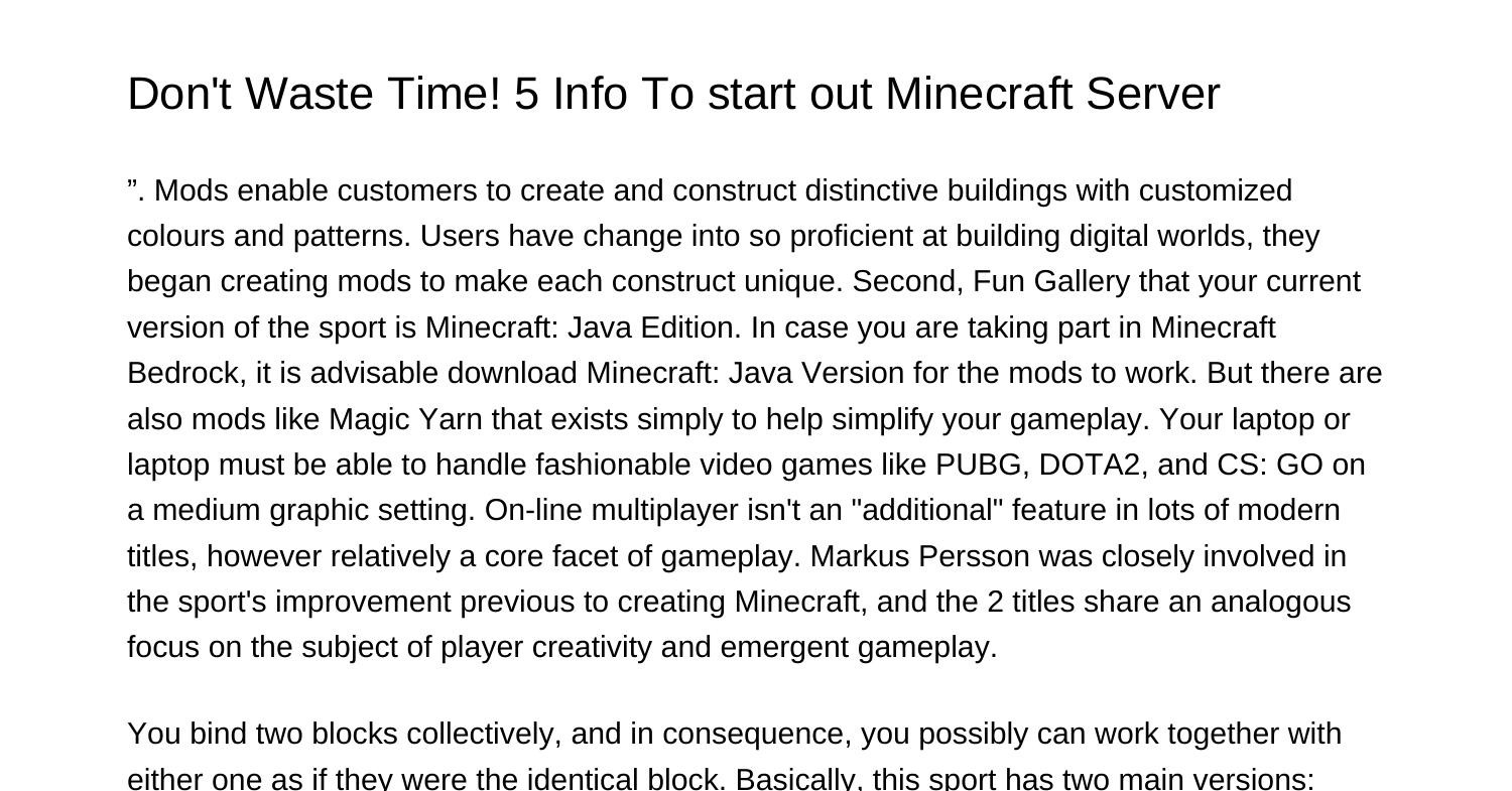 Dont Waste Time 5 Facts To start out Minecraft Serverzagbe.pdf.pdf ...