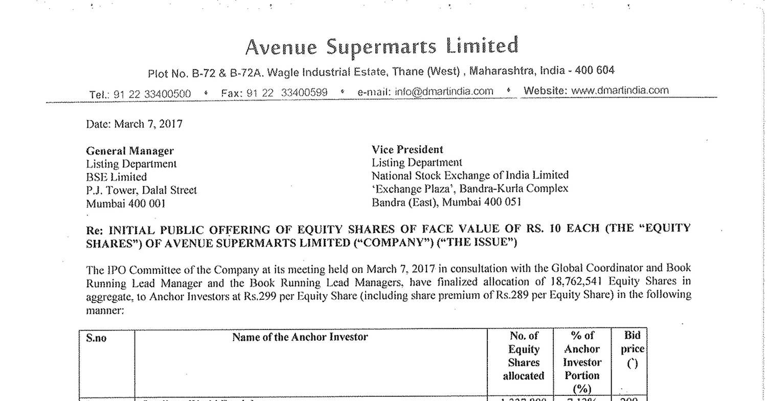 Anchor Allocation DMART- Intimation to SE.pdf | DocDroid