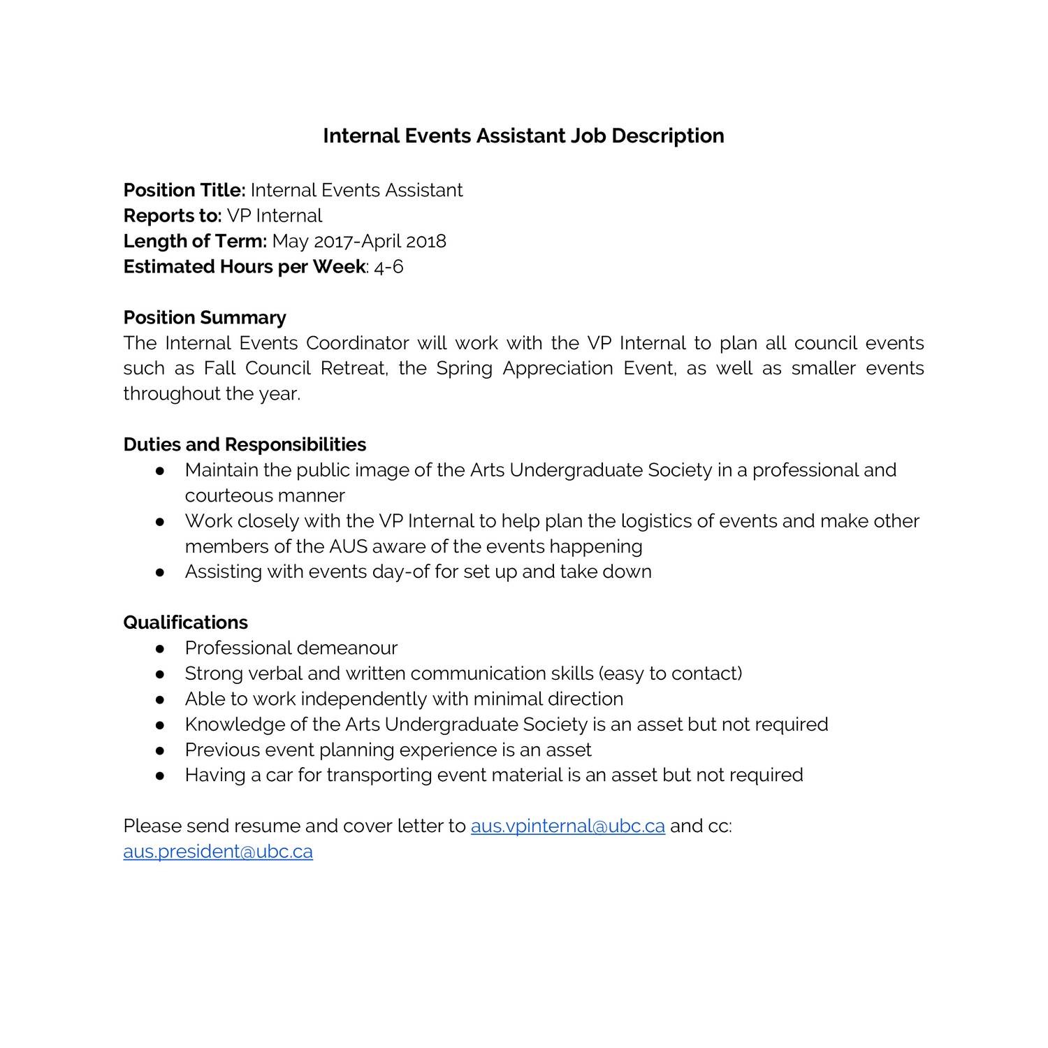 Internal Events Assistant Job Description.docx | DocDroid