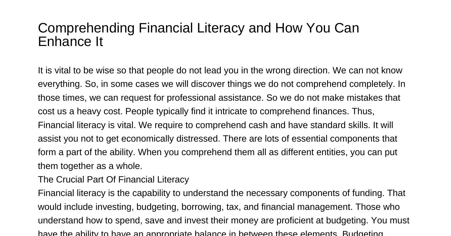 The Numerous Components Of Financial Literacy and How To Enhance ...