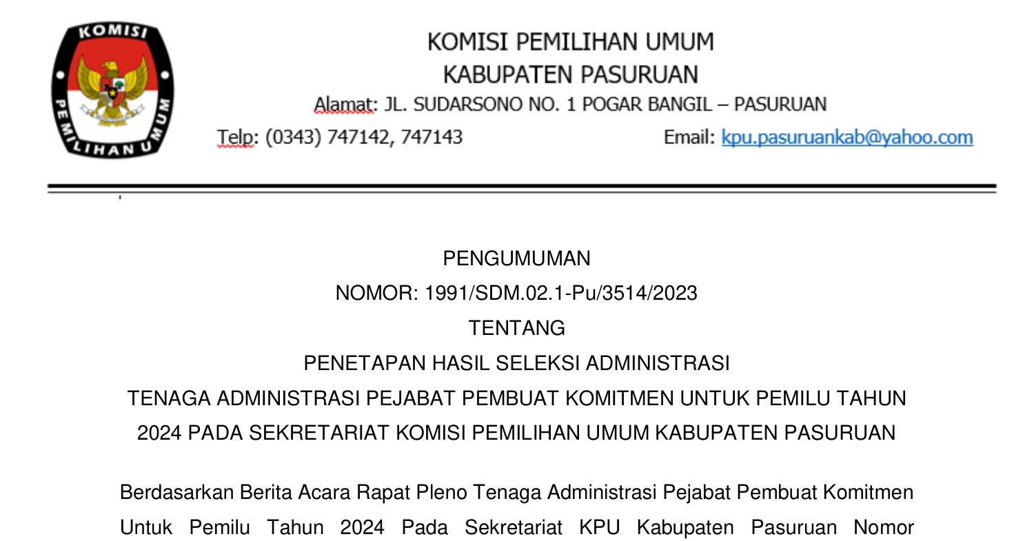 PENGUMUMAN HASIL SELEKSI ADMINISTRASI TA PPKOM PEMILU 2024..pdf | DocDroid