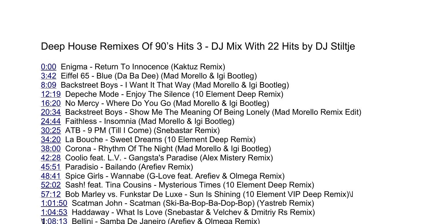 Deep House Remixes Of 90’s Hits 3.pdf | DocDroid