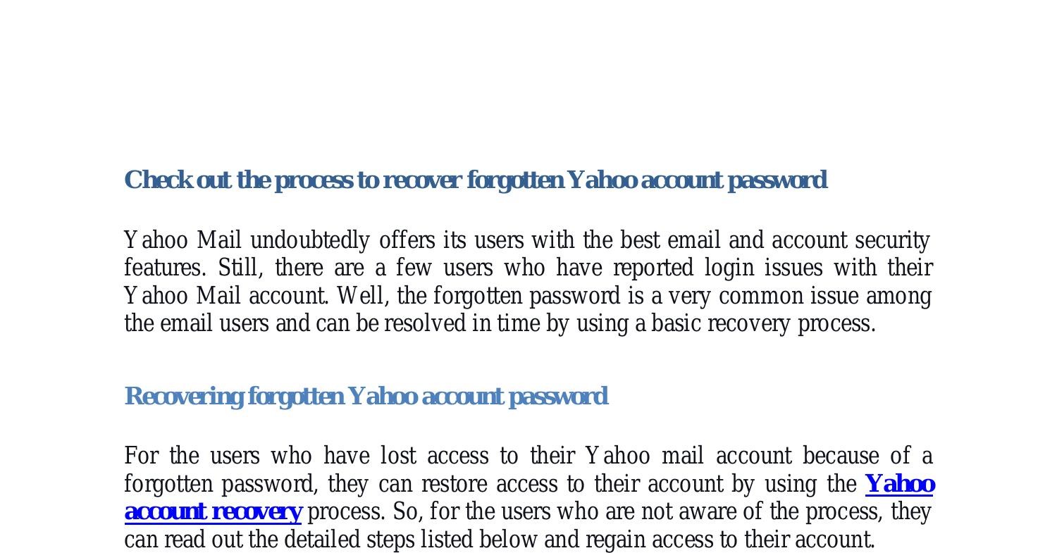 Check out the process to recover forgotten Yahoo account password.docx | DocDroid