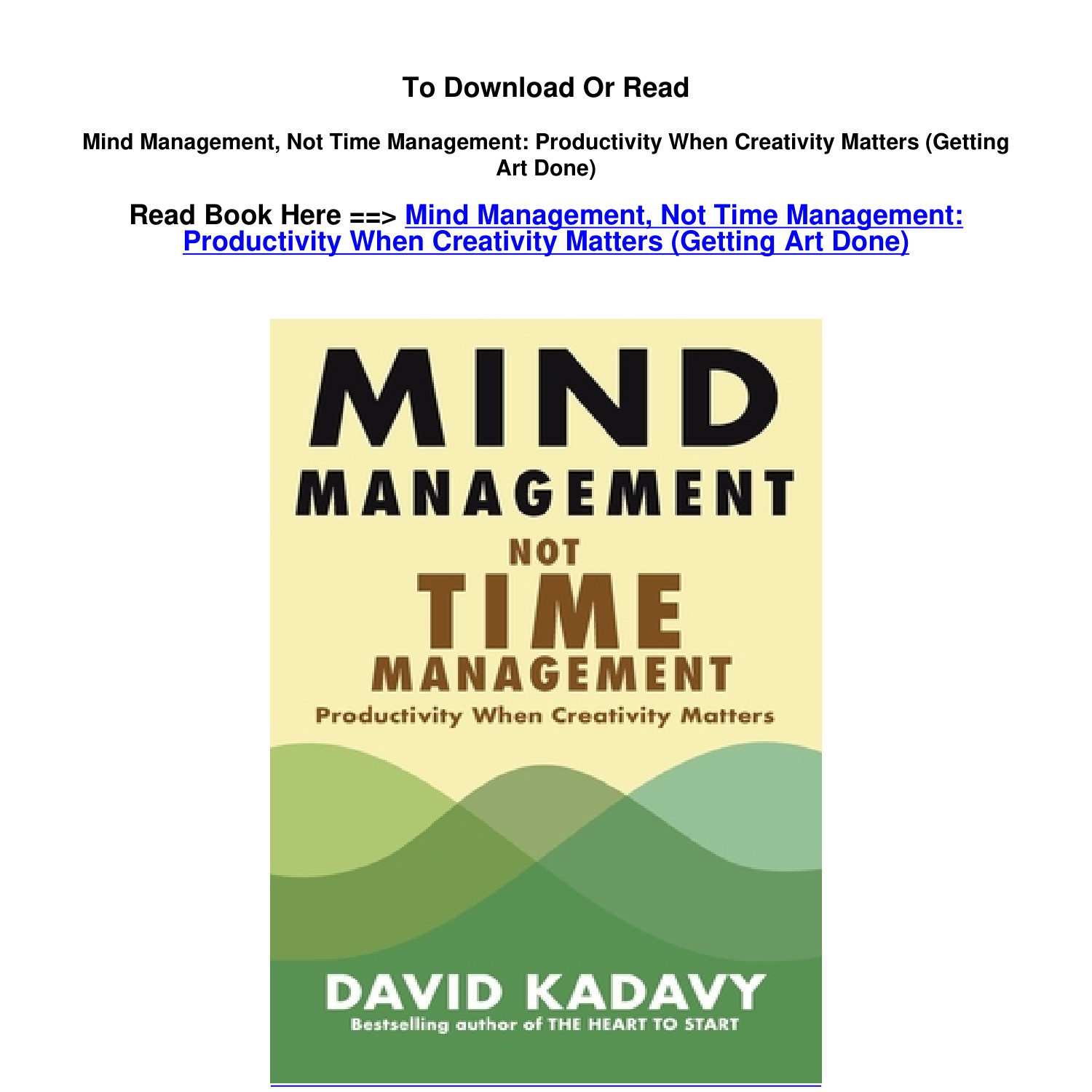 epub Download Mind Management Not Time Management Productivity When ...