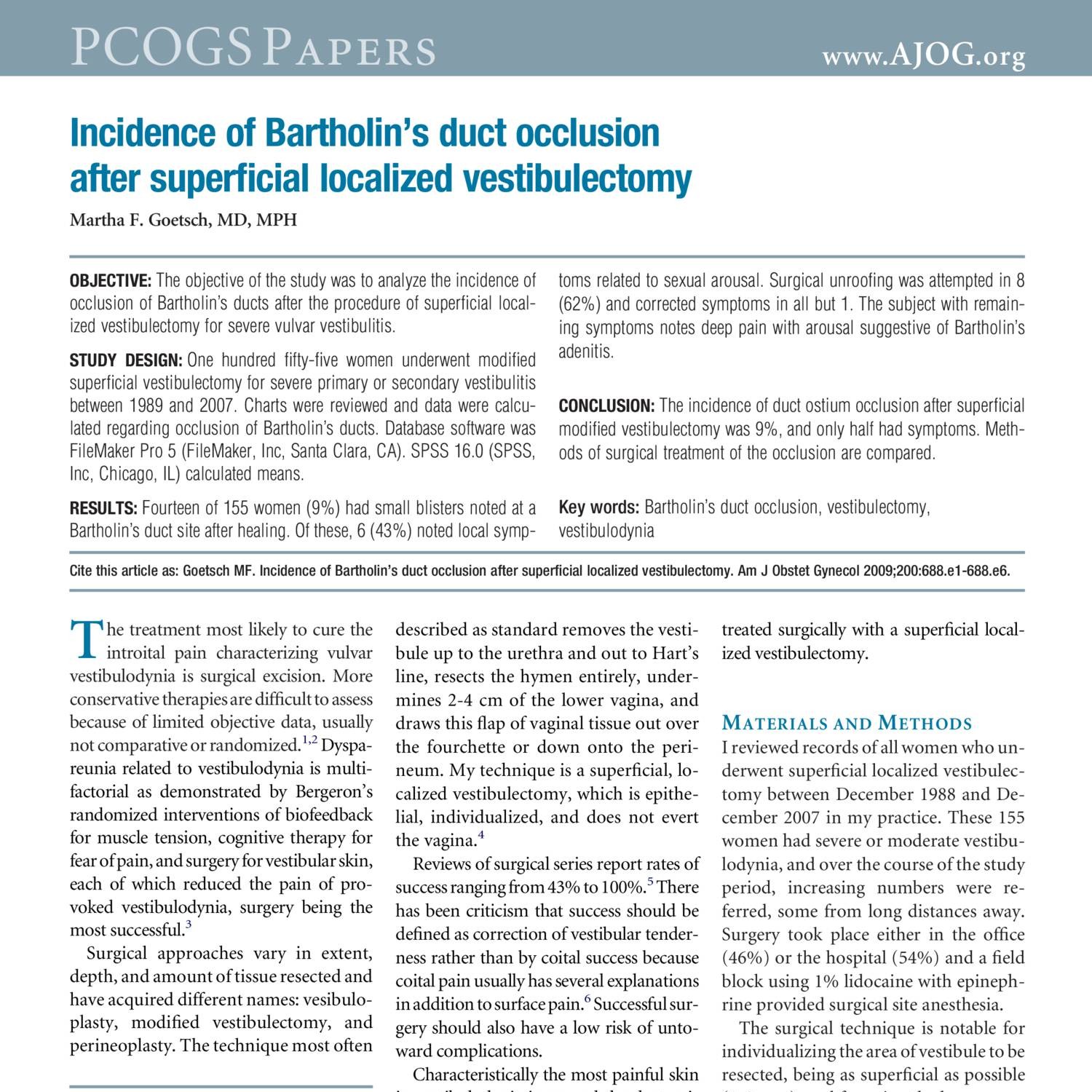 incidence of Bartholin's duct occlusion after superficial localized ...