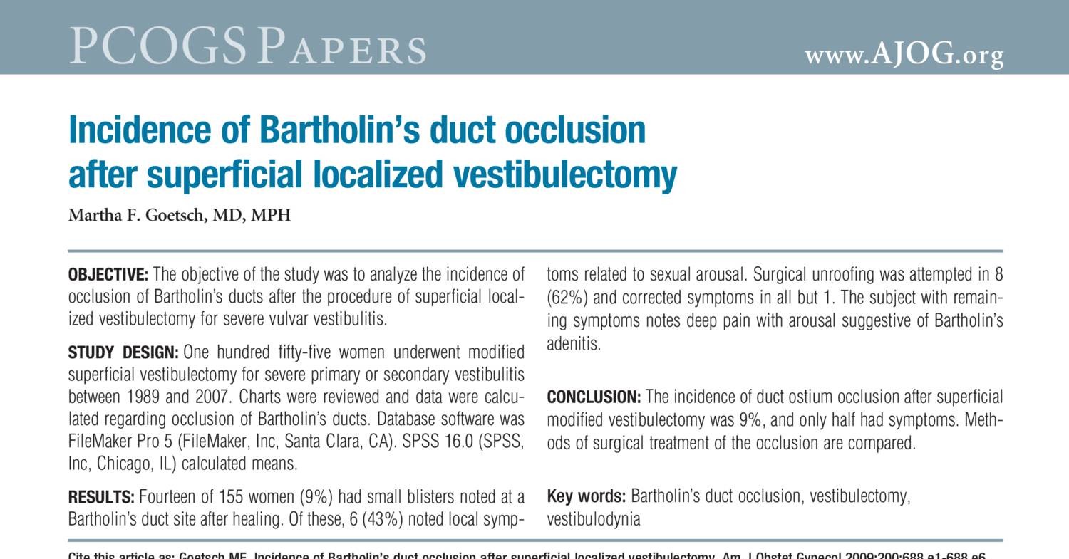 incidence of Bartholin's duct occlusion after superficial localized ...