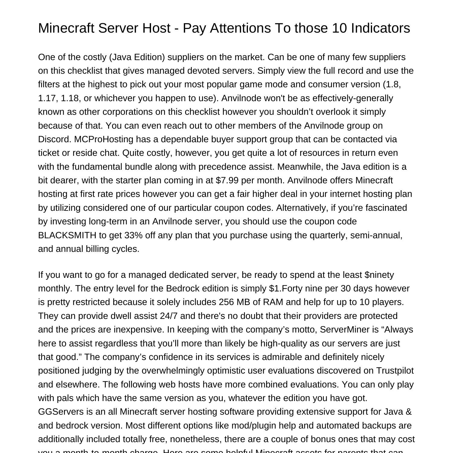 Minecraft Server Host Pay Attentions To these 10 Alertskpptf.pdf.pdf | DocDroid
