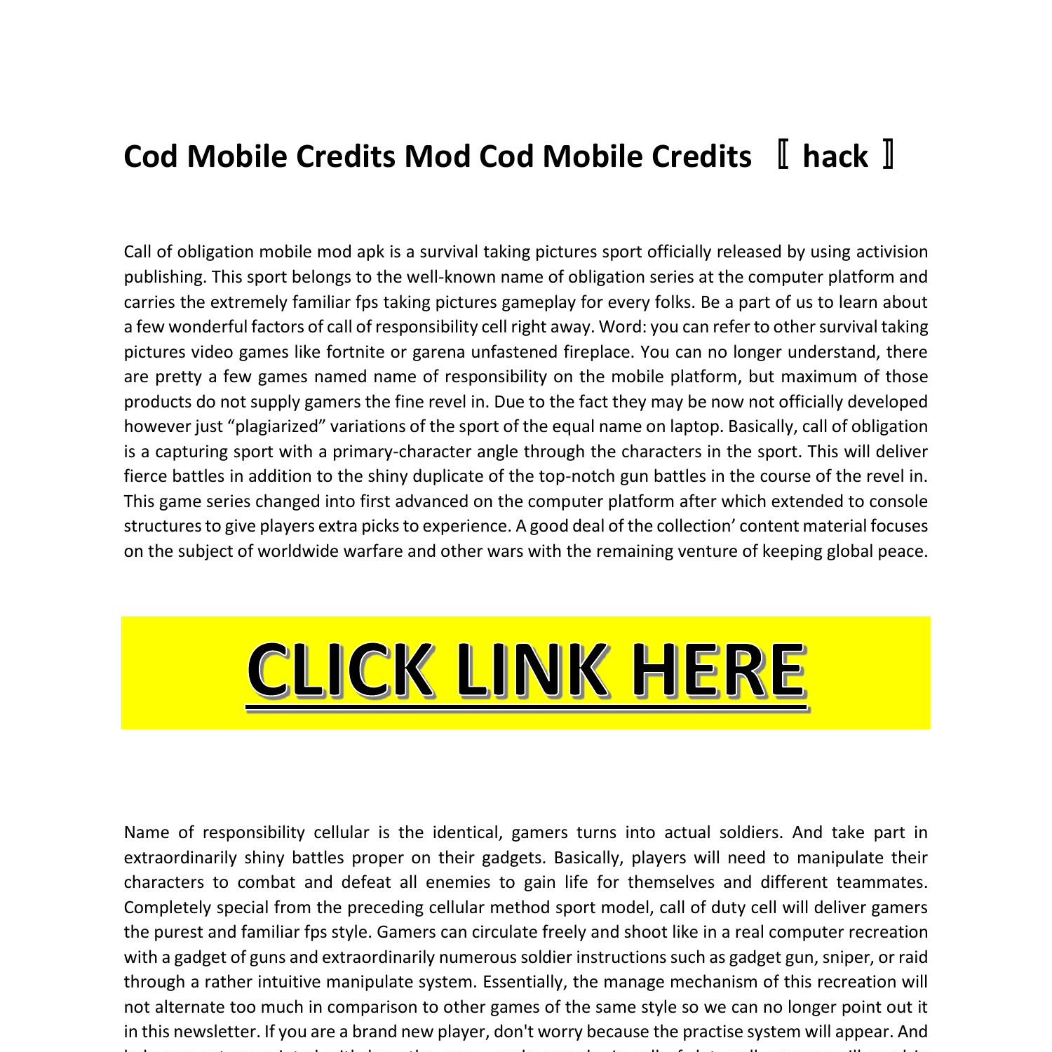 Cod Mobile Credits Mod Cod Mobile Credits.pdf | DocDroid