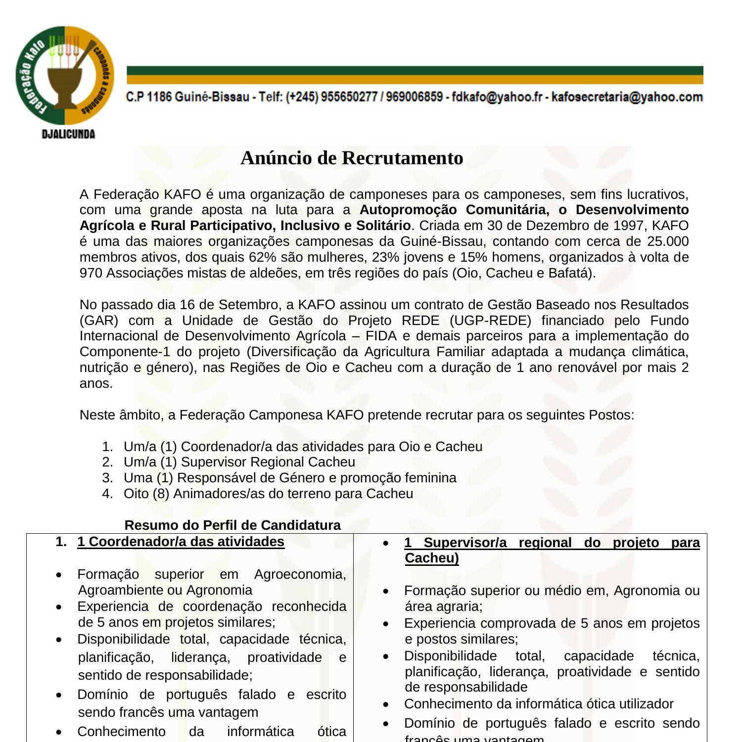 Anuncio Recrutamento Pessoal KAFO-Projeto REDE-Sept-22 - Comentarios ...