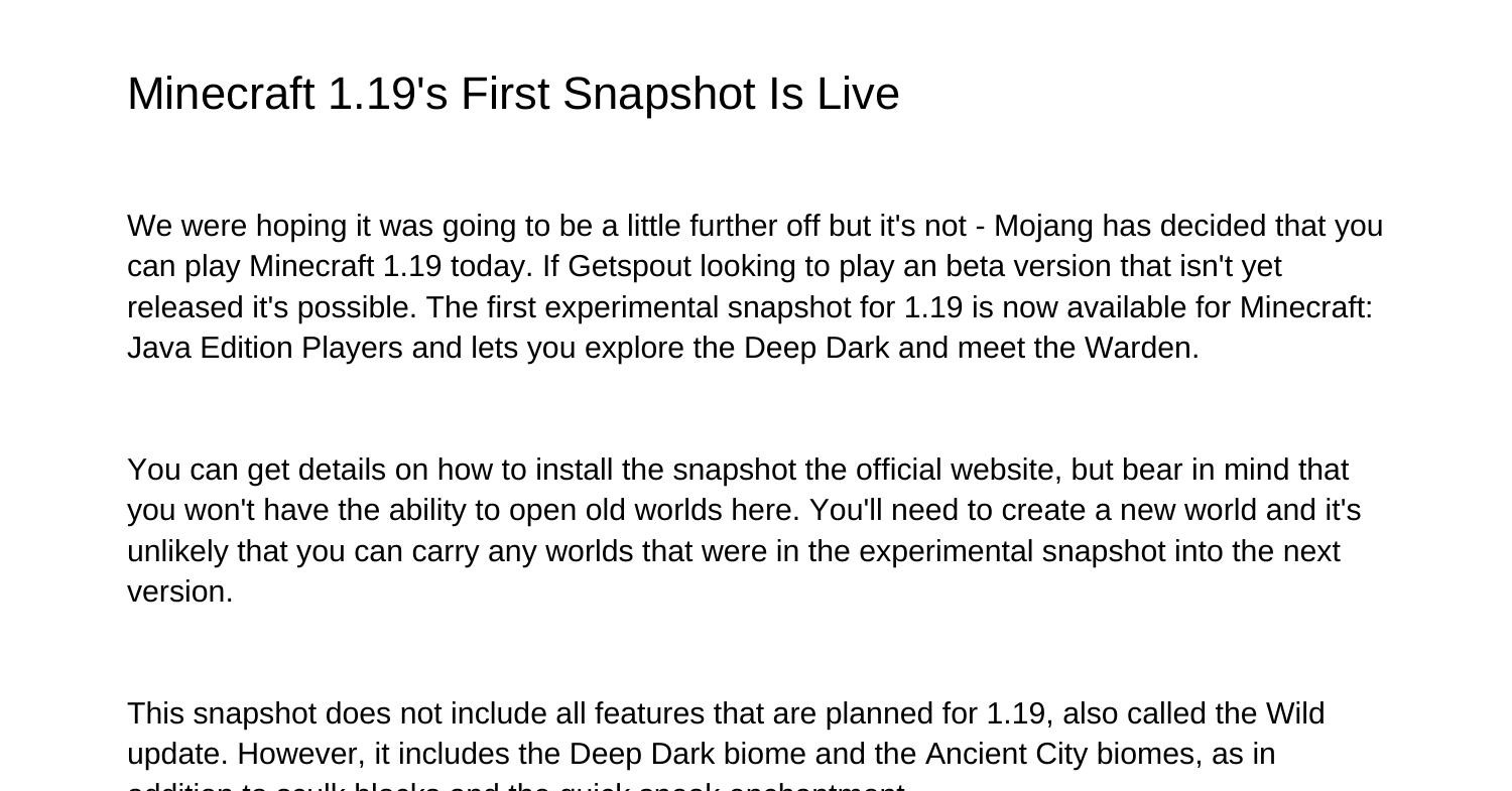 Minecraft 119s First Snapshot Is Livetuxyj.pdf.pdf | DocDroid