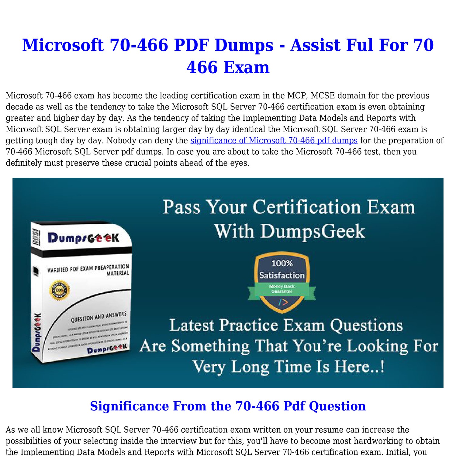 Real Microsoft 70-466 PDF Dumps - Your Implementing Data Models and Reports with Microsoft SQL ...