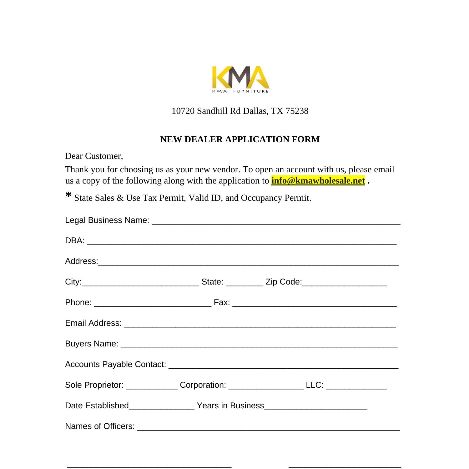 KMA - NEW DEALER APPLICATION FORM.pdf | DocDroid
