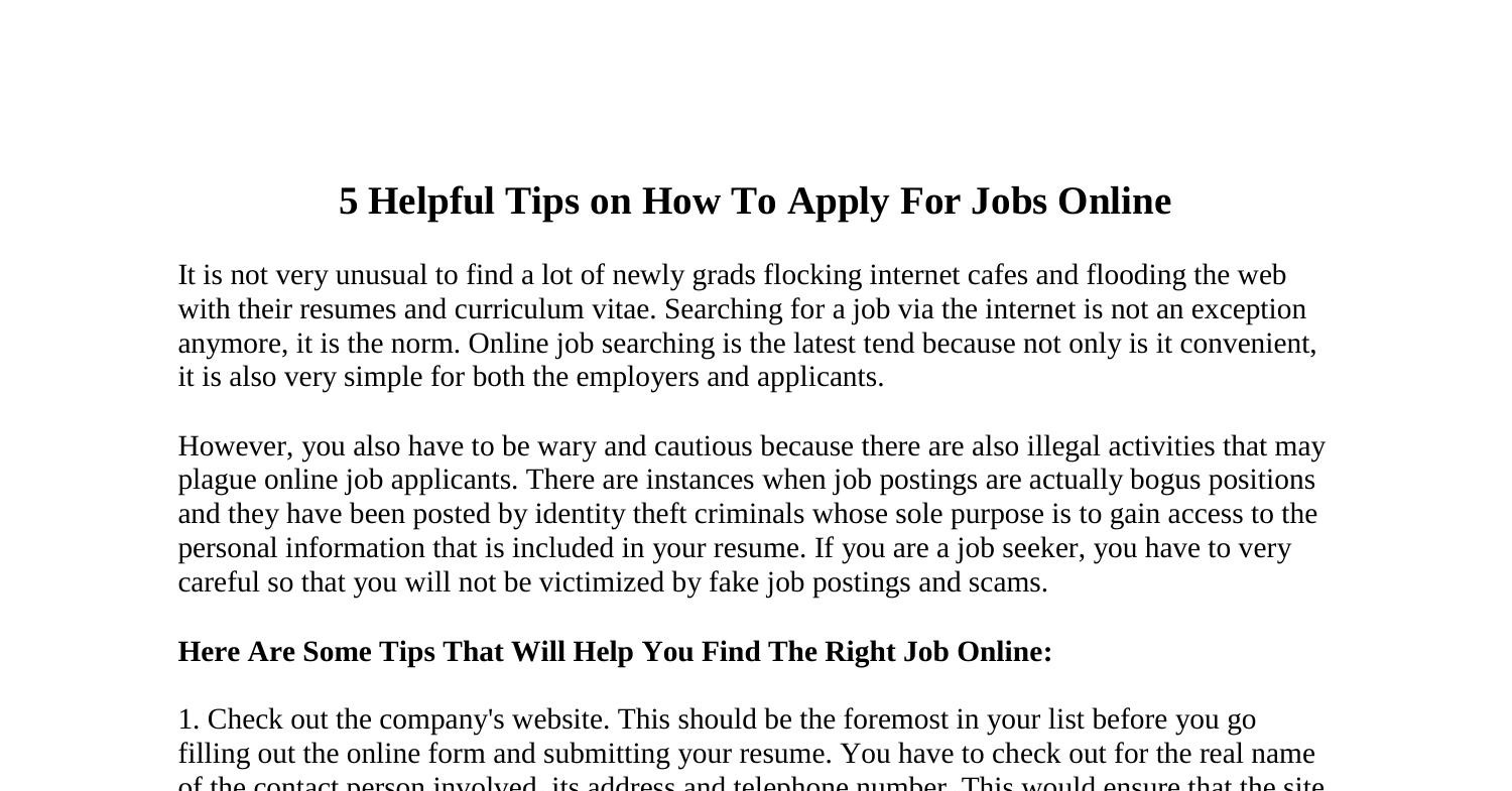 5 Helpful Tips On How To Apply For Jobs Online pdf DocDroid