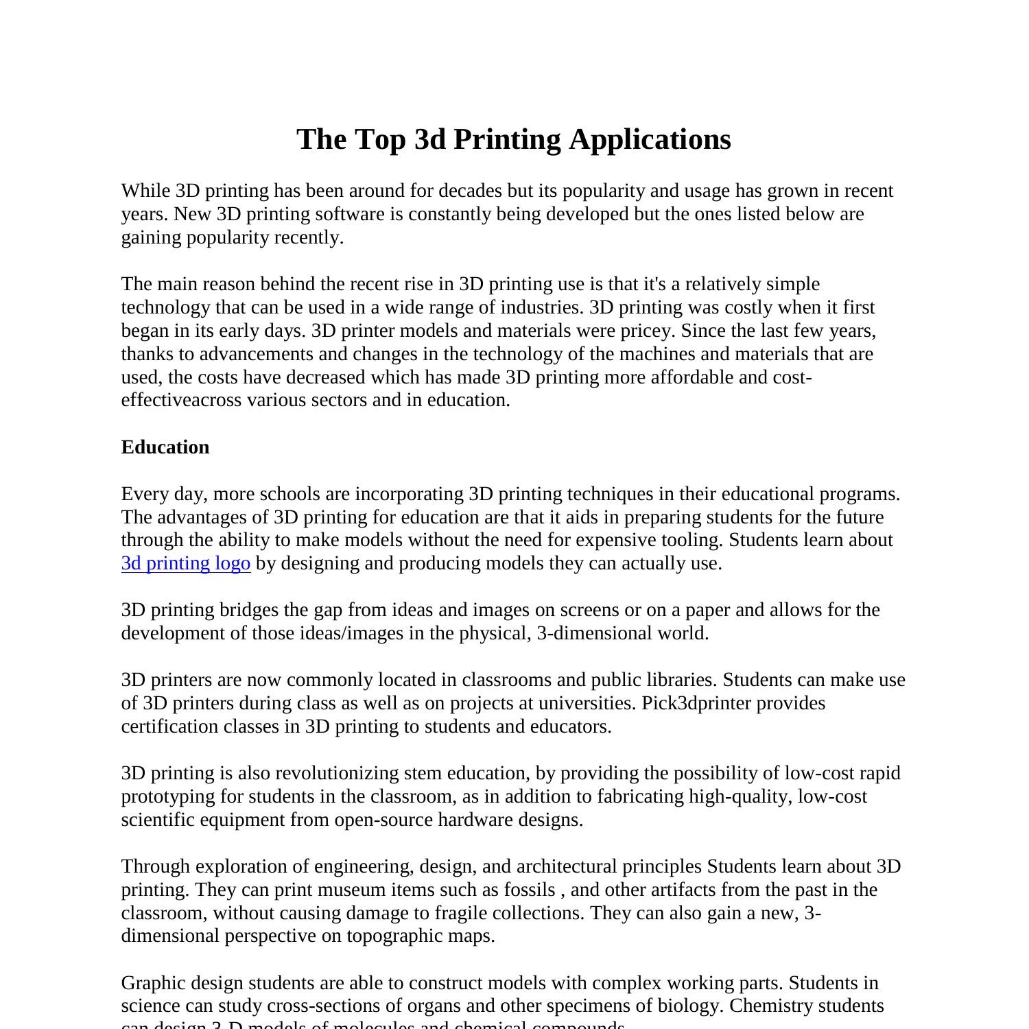 The Top 3d Printing Applications pdf DocDroid